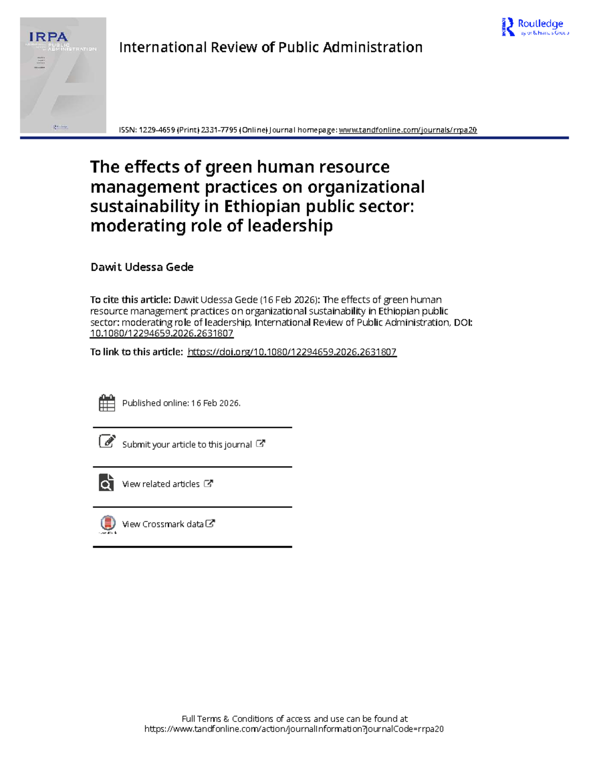 GHRM Practices and Organizational Sustainability in Ethiopian Public ...