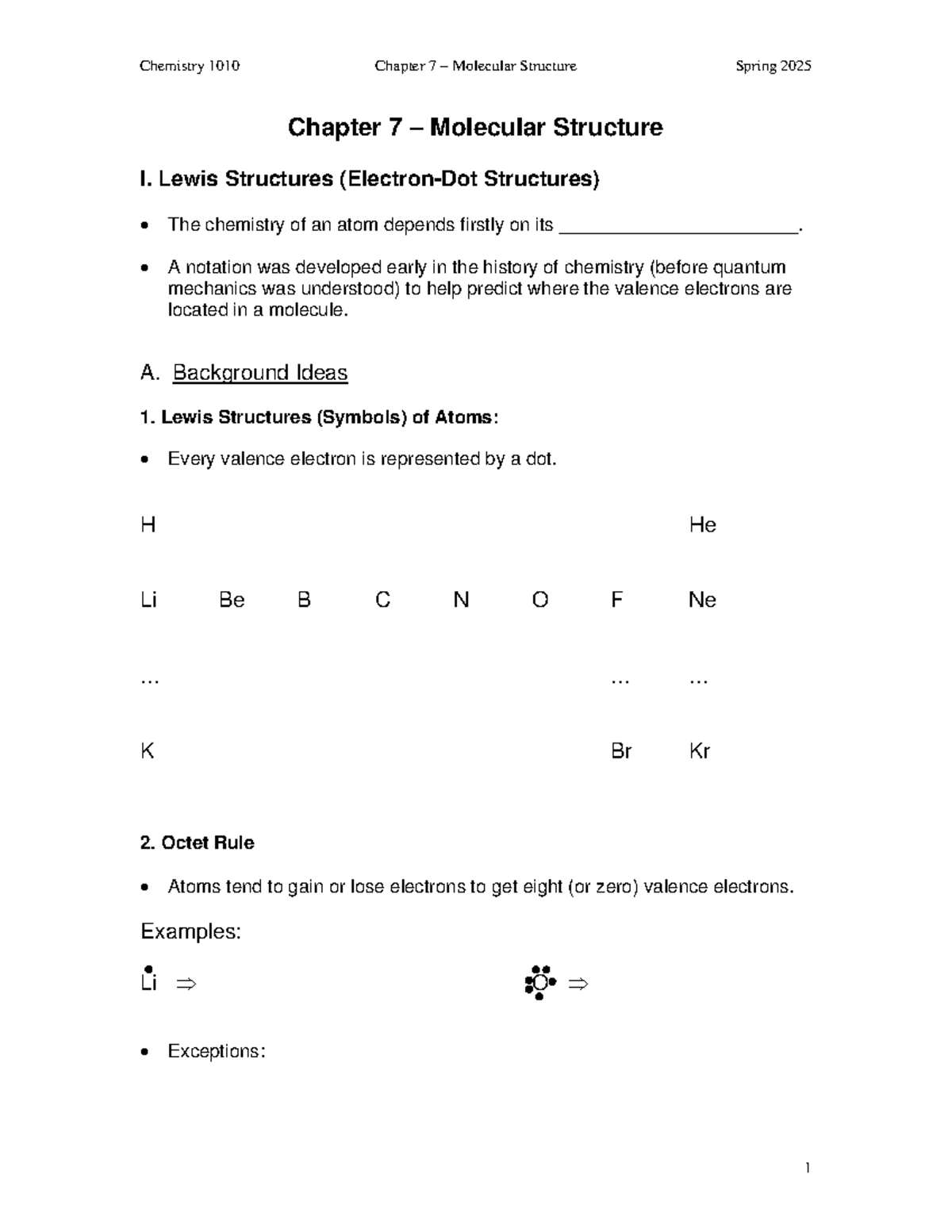Chemistry 1010 Final Exam Study Guide: Molecular Structure (Spring 2025 ...