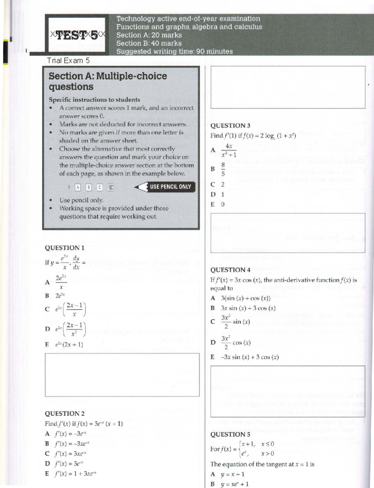 II Trial Exam 5 - Section A Questions and Instructions - Studocu
