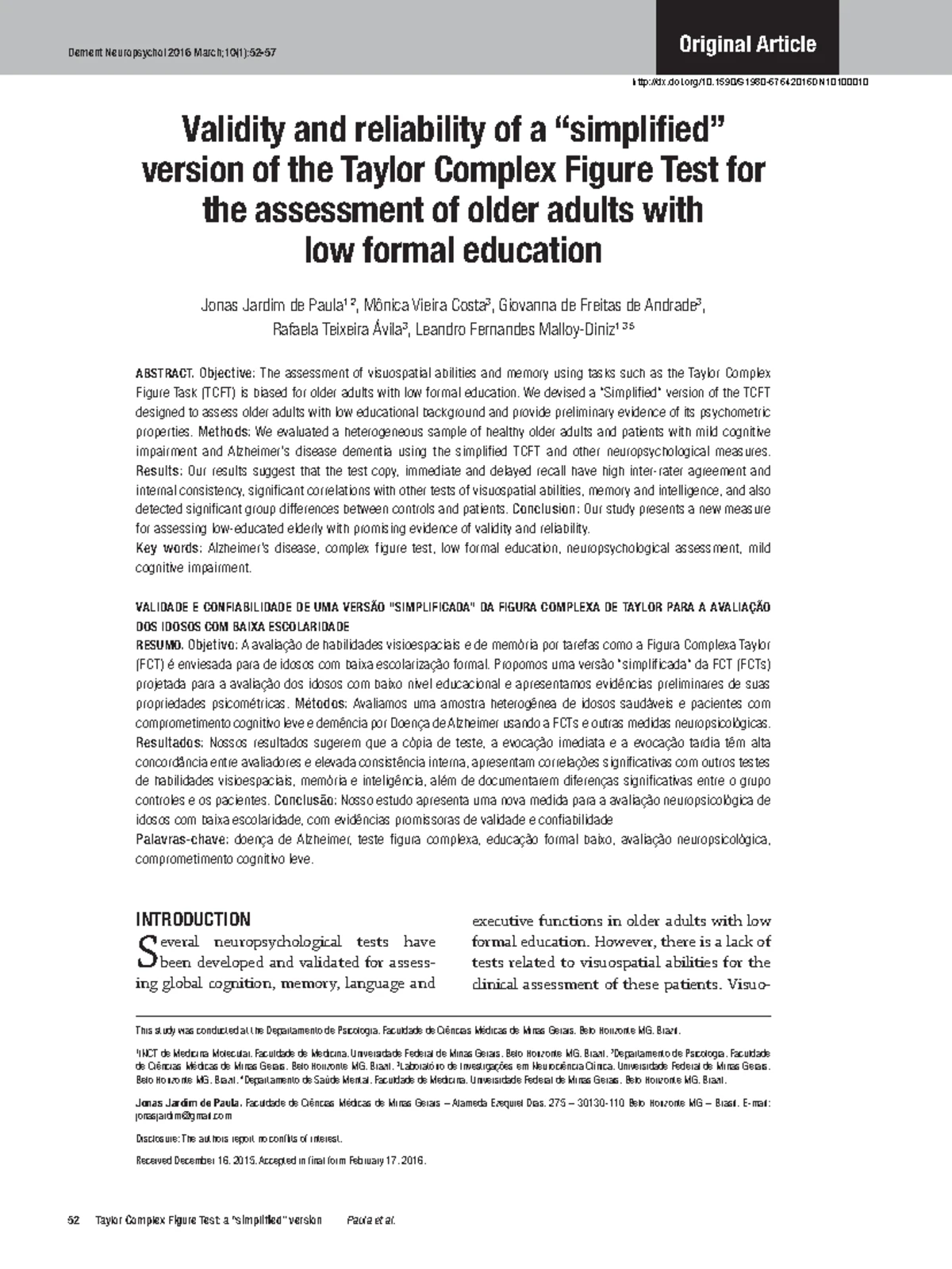 Protocolo Simplificado da Figura Complexa de Taylor em Neuropsicologia ...