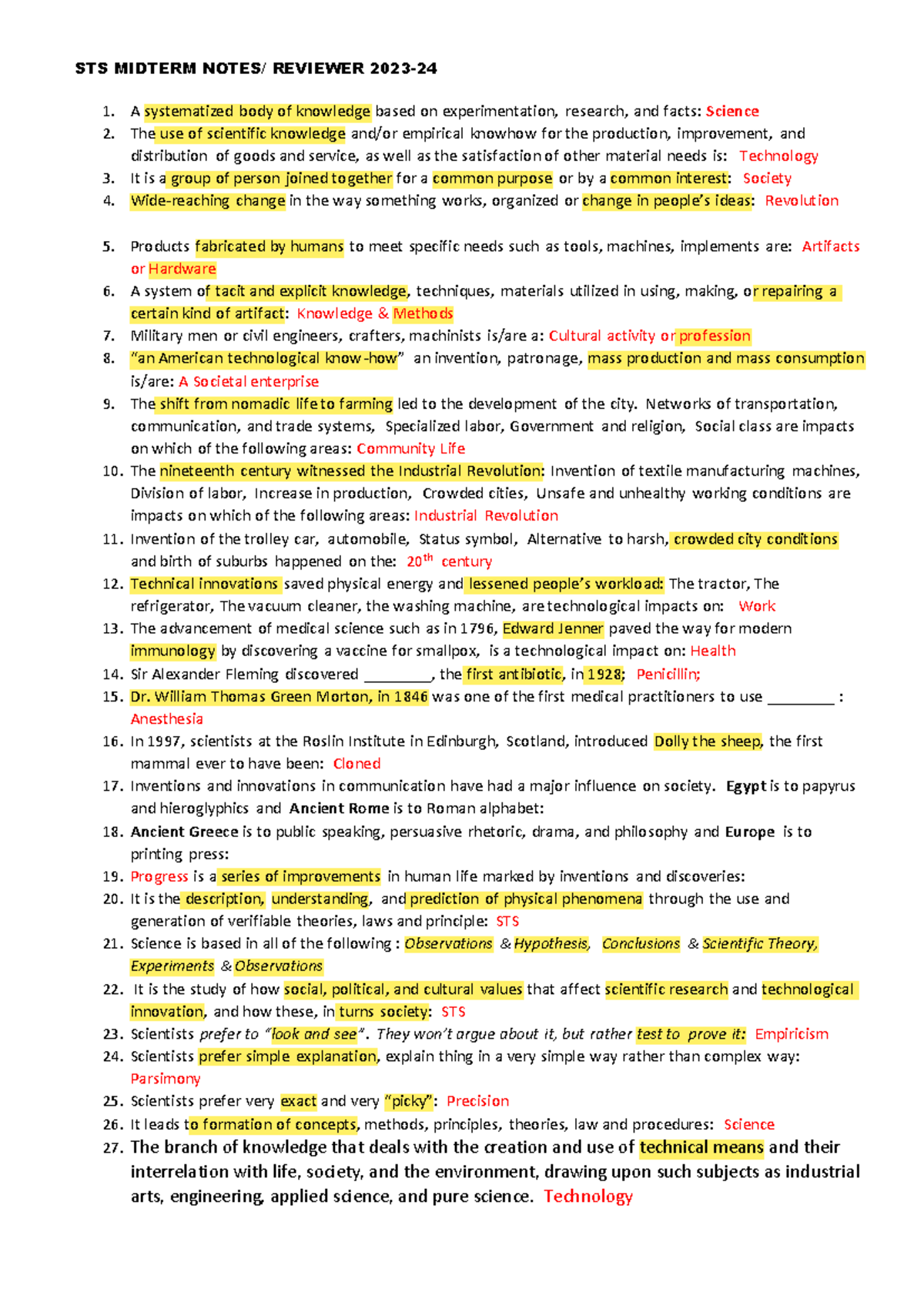 STS MIDTERM REVIEWER NOTES 2023-2024 - Studocu