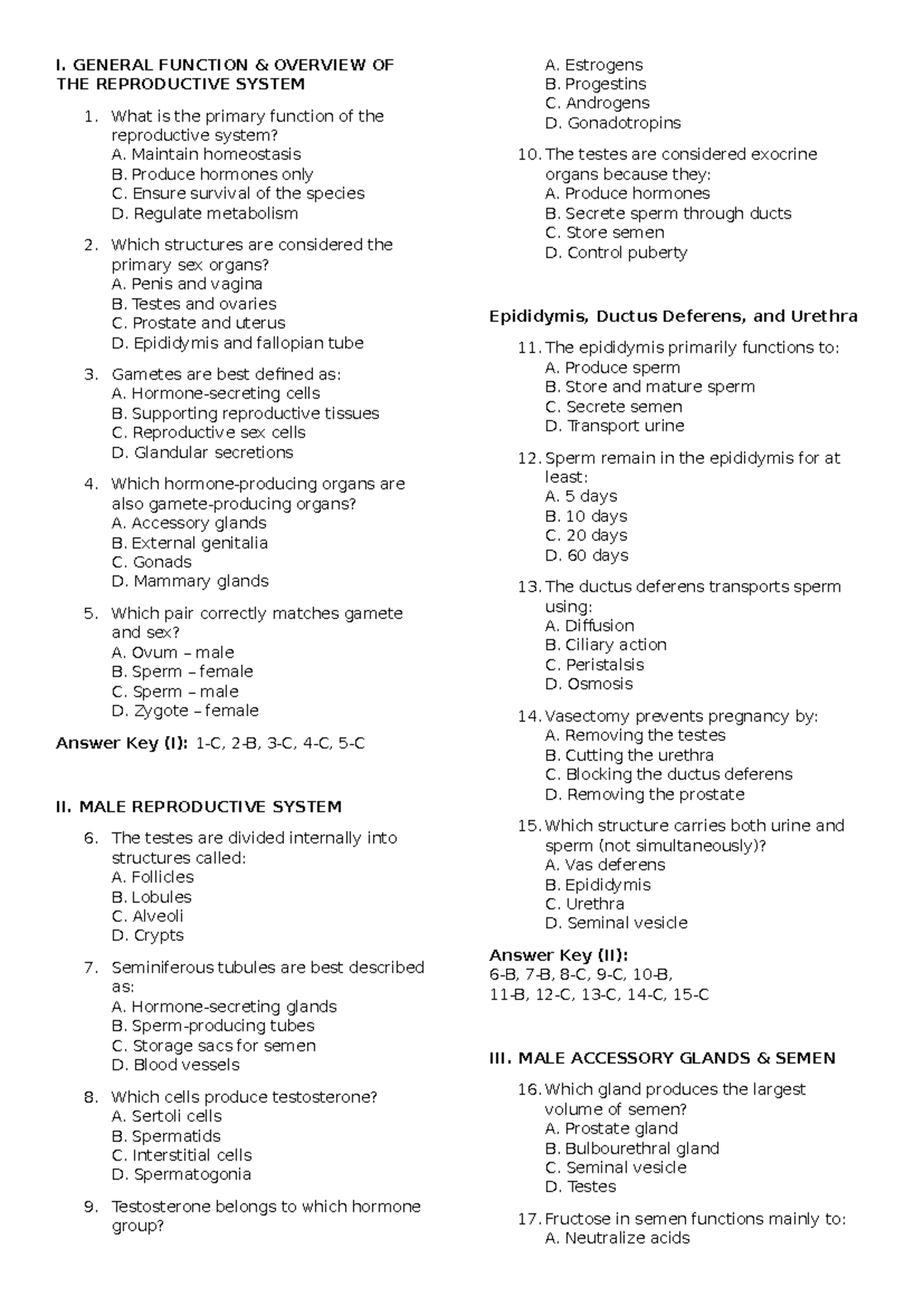 Reproductive System MCQ Review for BIO 101 Final Exam - Studocu