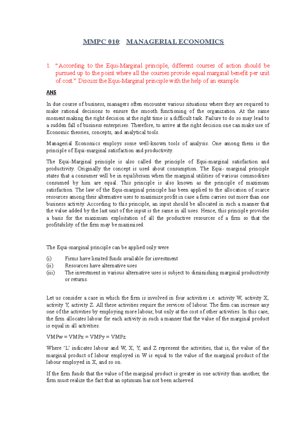 MMPC 010: Understanding the Equi-Marginal Principle in Managerial ...