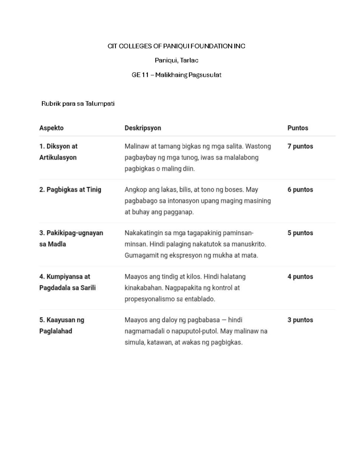 GE 11: Talumpati - Mga Habilin at Panawagan sa Edukasyon - Studocu