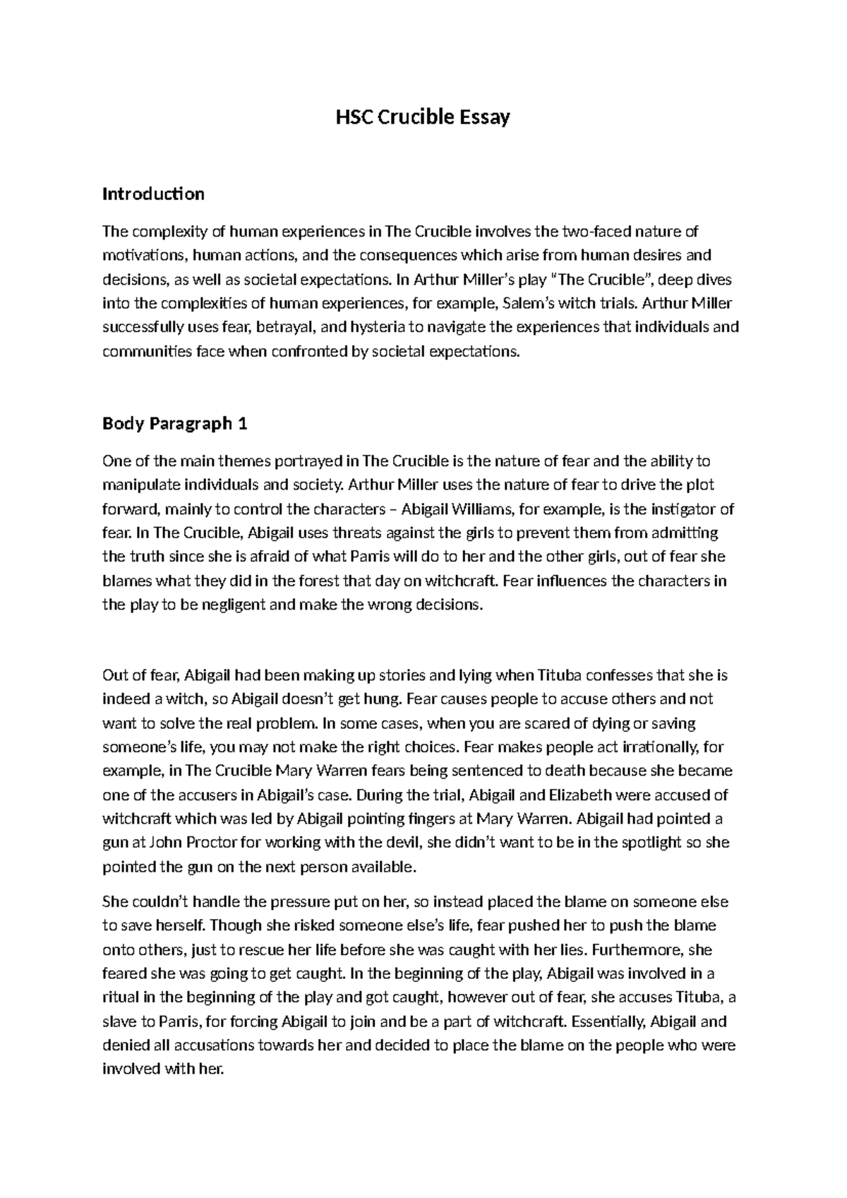 HSC Crucible Essay - HSC Crucible Essay Introduction The complexity of ...