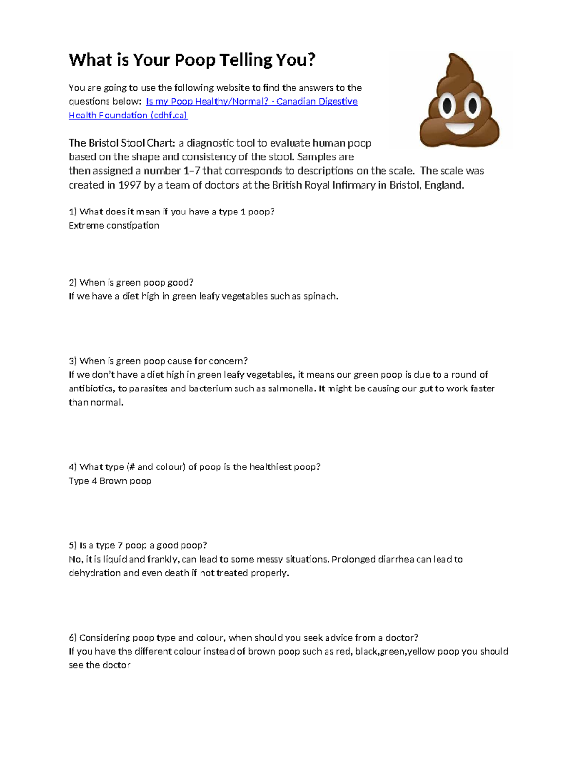 Understanding Your Poop: Insights from the Bristol Stool Chart - Studocu