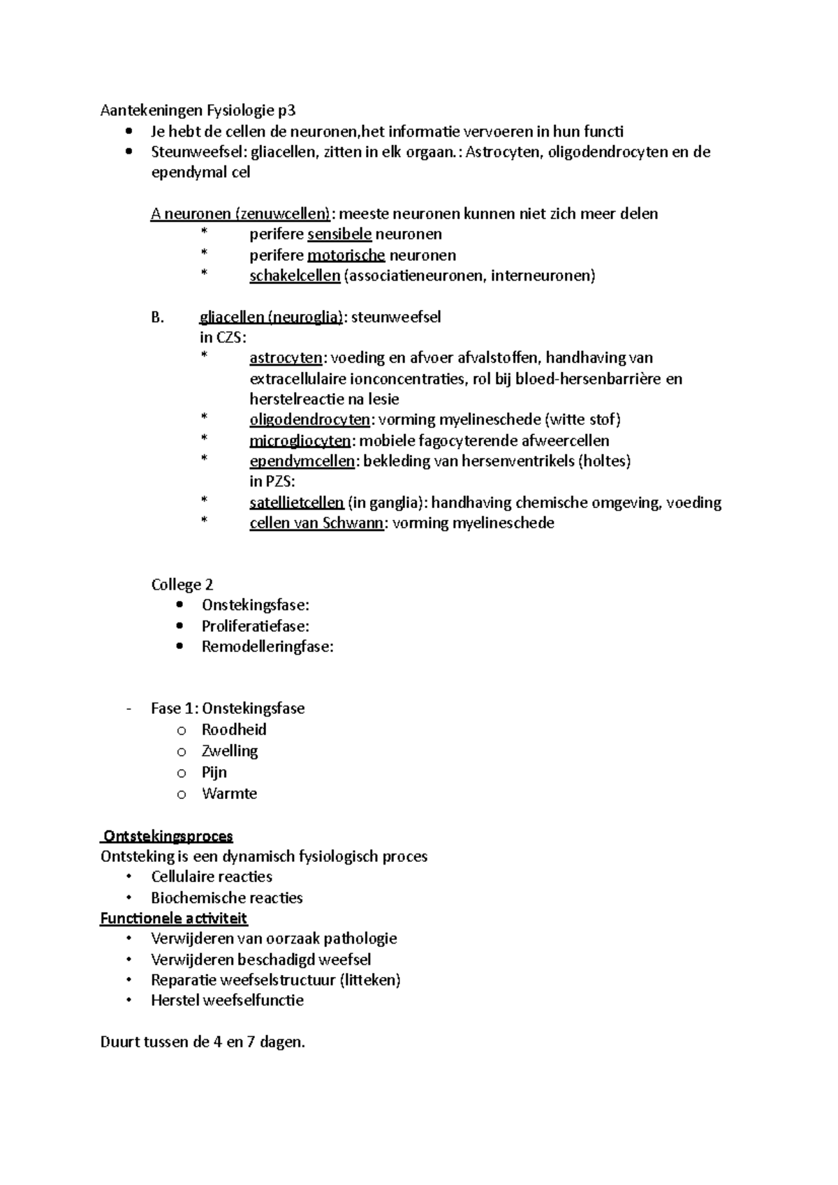 Aantekeningen Fysiologie (P3) - Neuronen, Gliacellen & Pijnprocessen ...