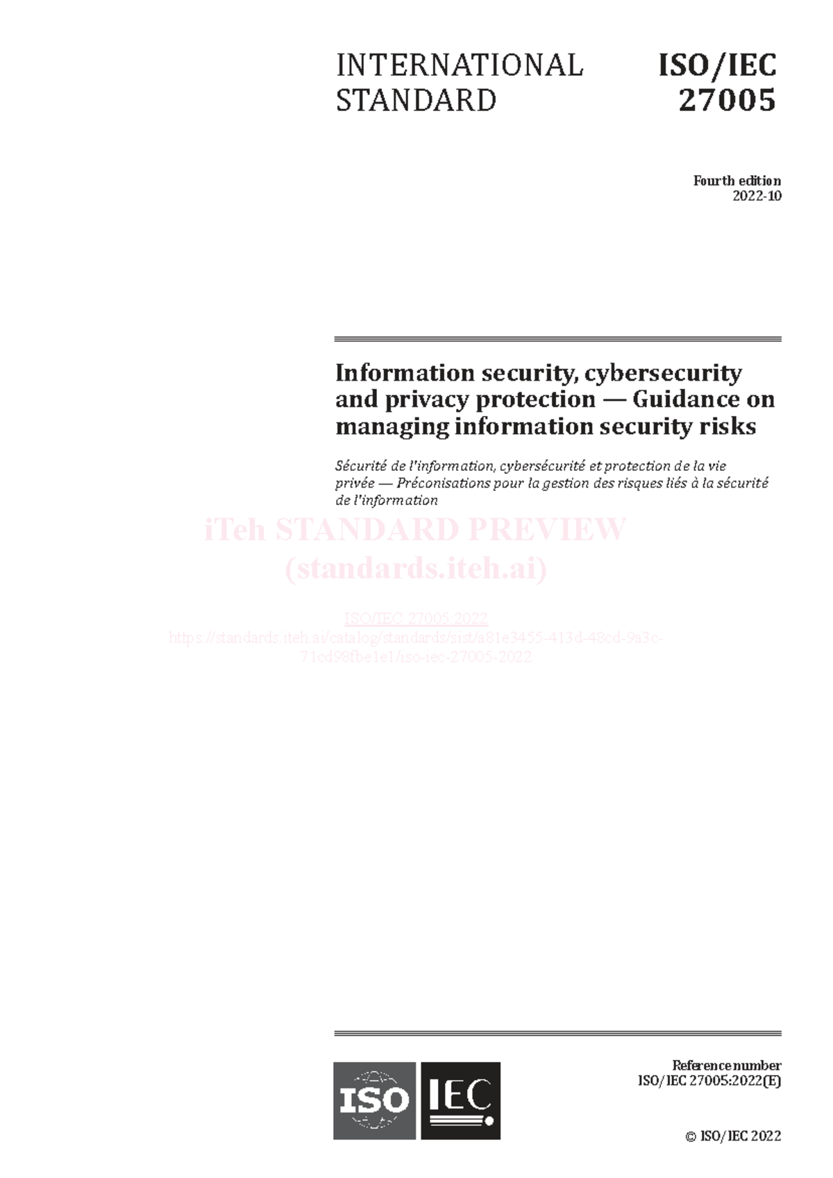 ISO/IEC 27005:2022 - Guidance on Information Security Risk Management ...