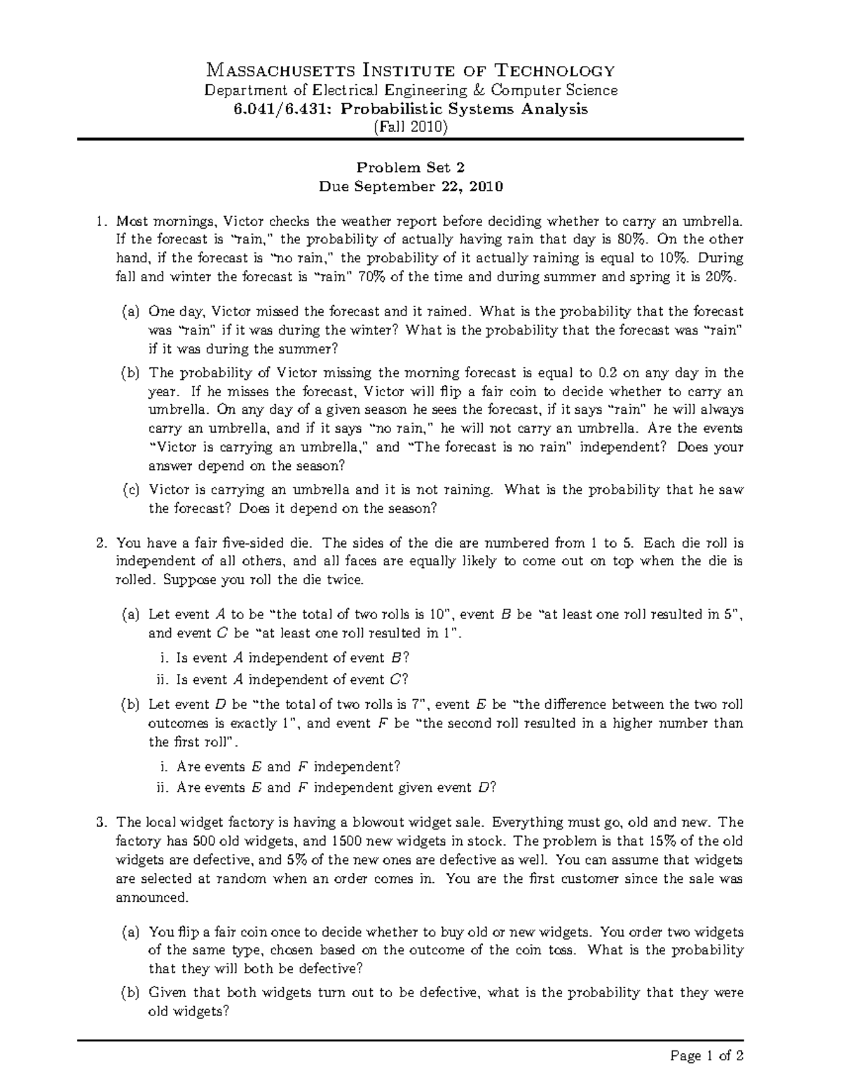 Seminar assignments - Assignment 2 with solutions - Massachusetts ...