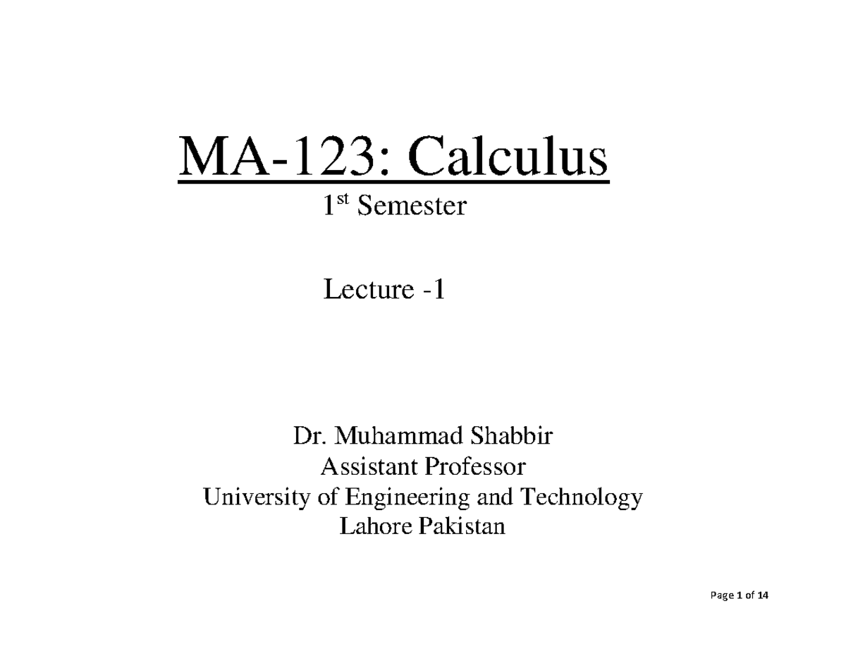 MA 123 Lecture 1: Preliminaries in Calculus and Real Numbers - Studocu