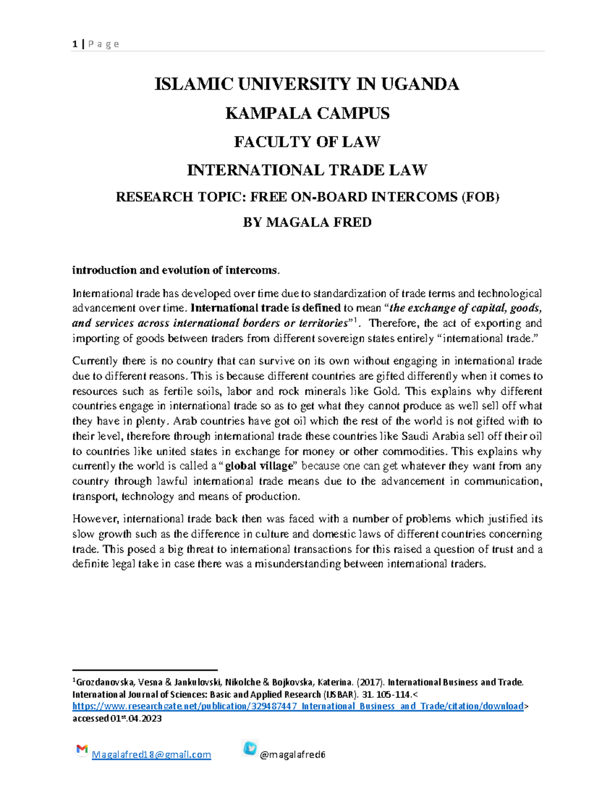Research on FOB (Free On Board) in International Trade Law - Studocu
