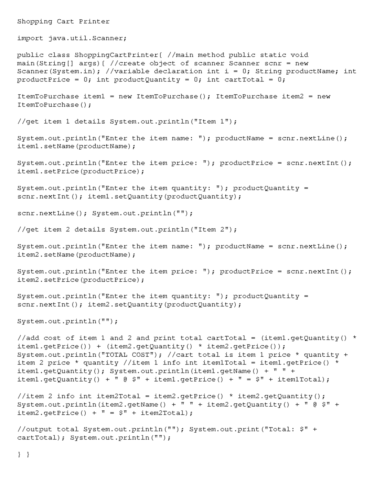 Items to Purchase for Shopping Cart Lab 5-3 - Studocu
