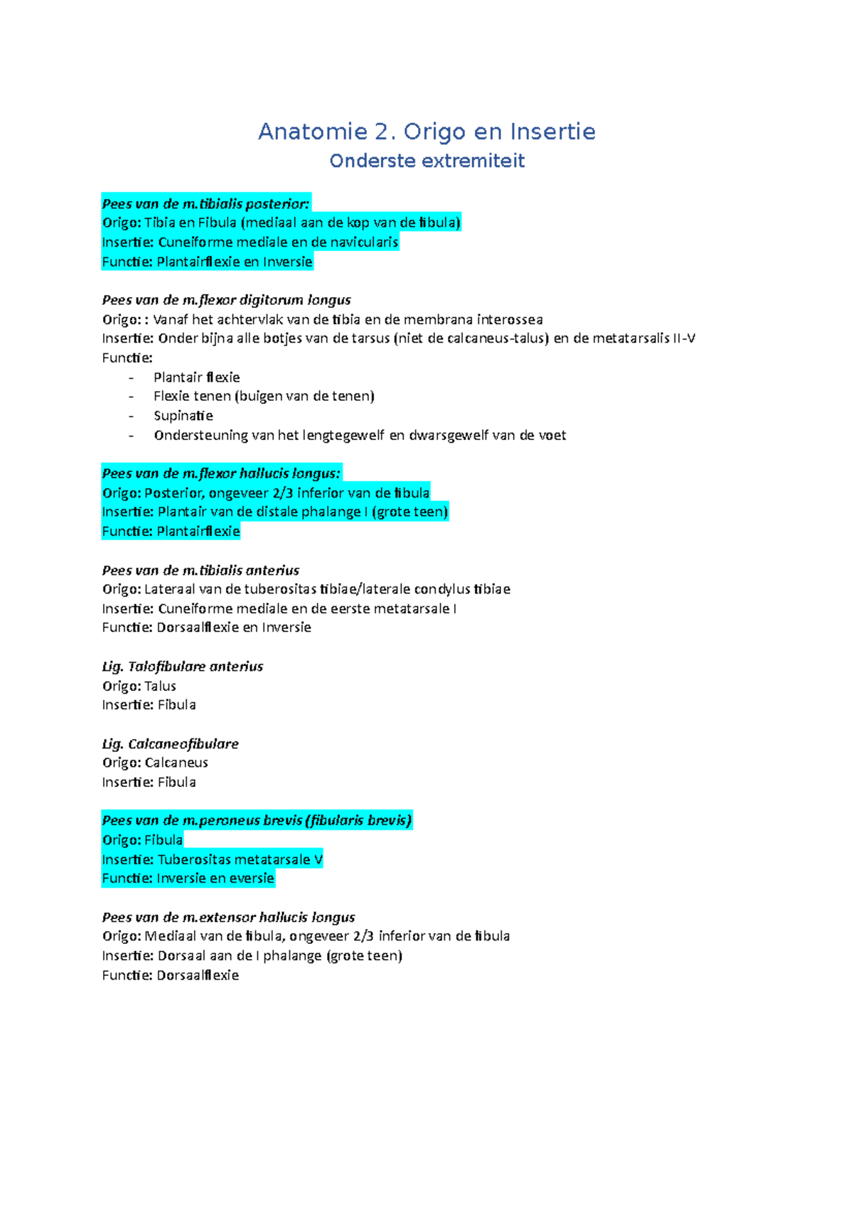 Anatomie 2: Origo en Insertie van Spieren en Pezen in Extremiteiten ...