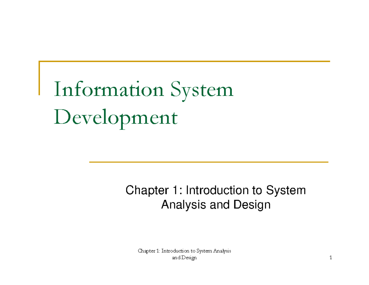 C1: Introduction to System Analysis and Design - Chapter 1 Overview - Studocu