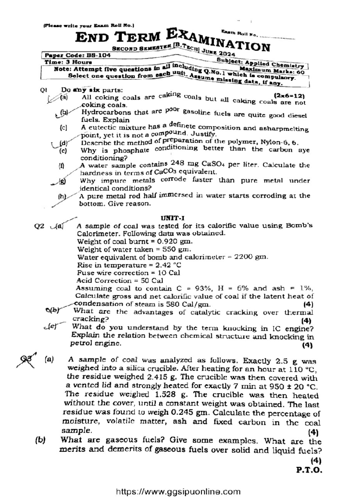 Applied Chemistry (Code: END TERM) Exam Paper - June 2024 - Studocu
