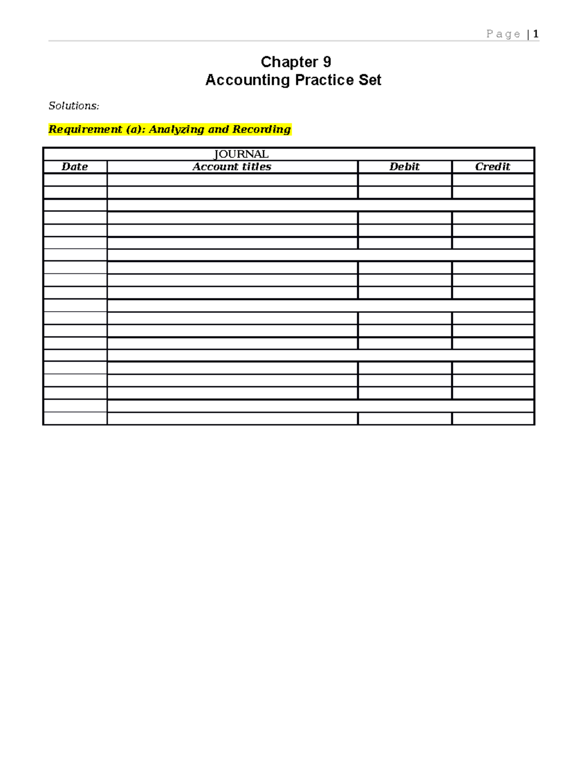 Accounting Practice Set Solutions - Chapter 9 (ACC 101) - Studocu