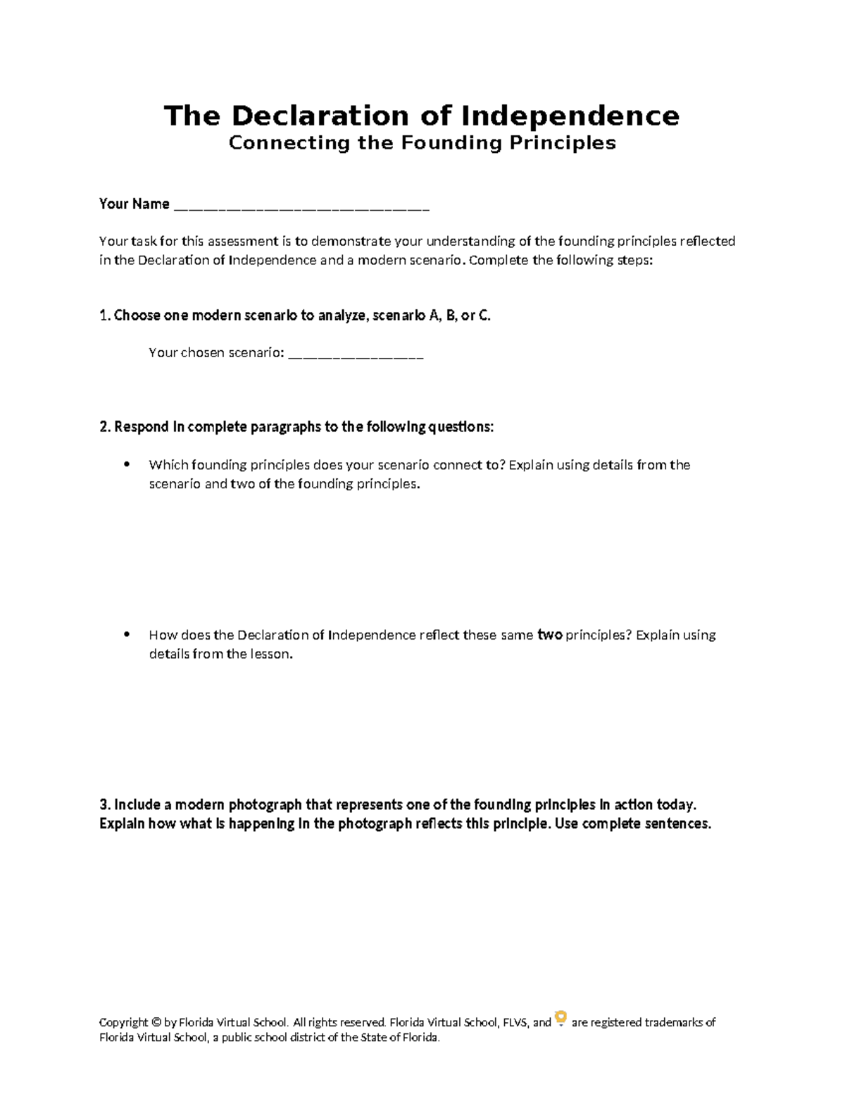 Founding Principles Analysis: The Declaration of Independence Template ...