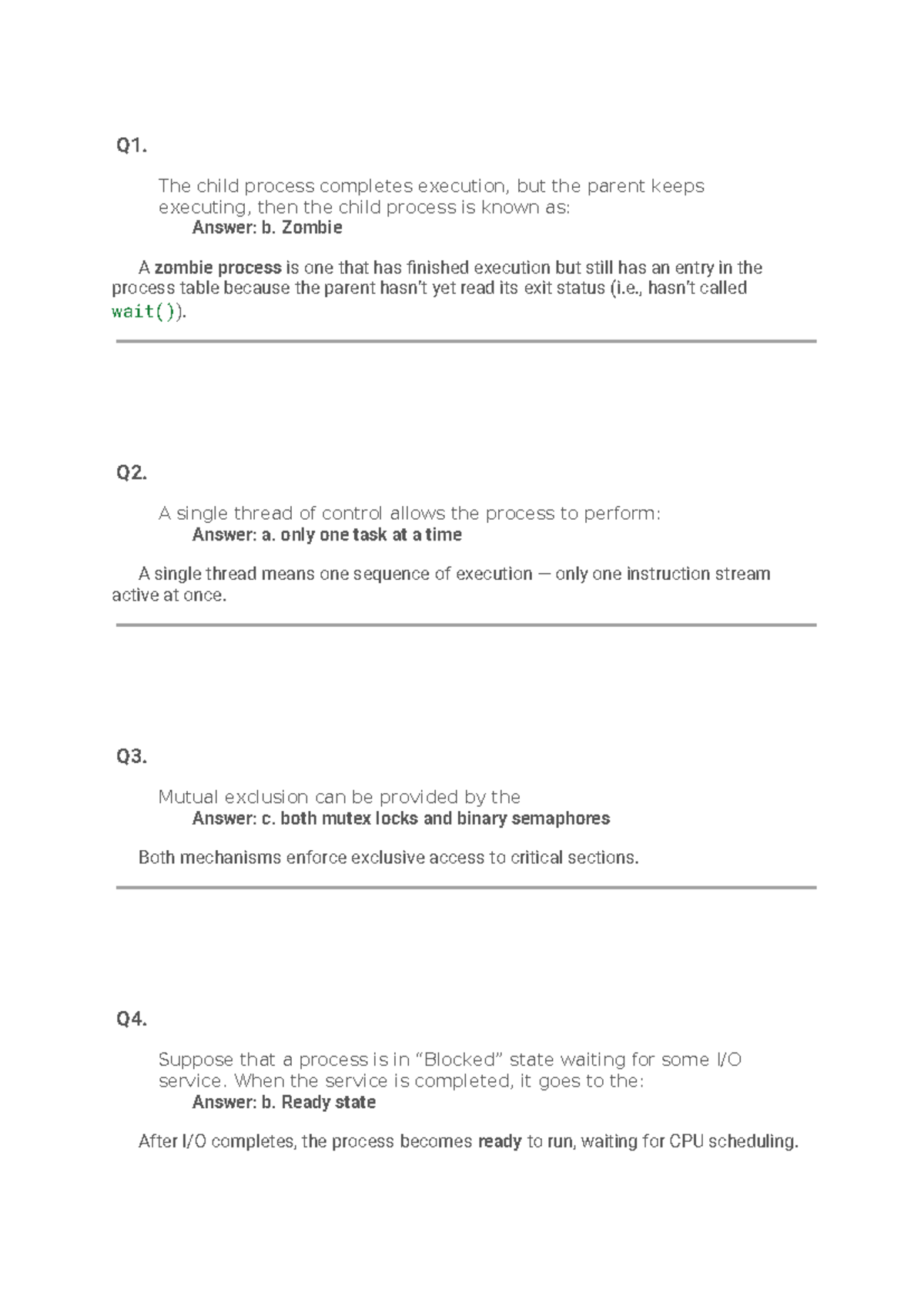 CS101: Final Exam Study Guide on Process Management and Memory ...