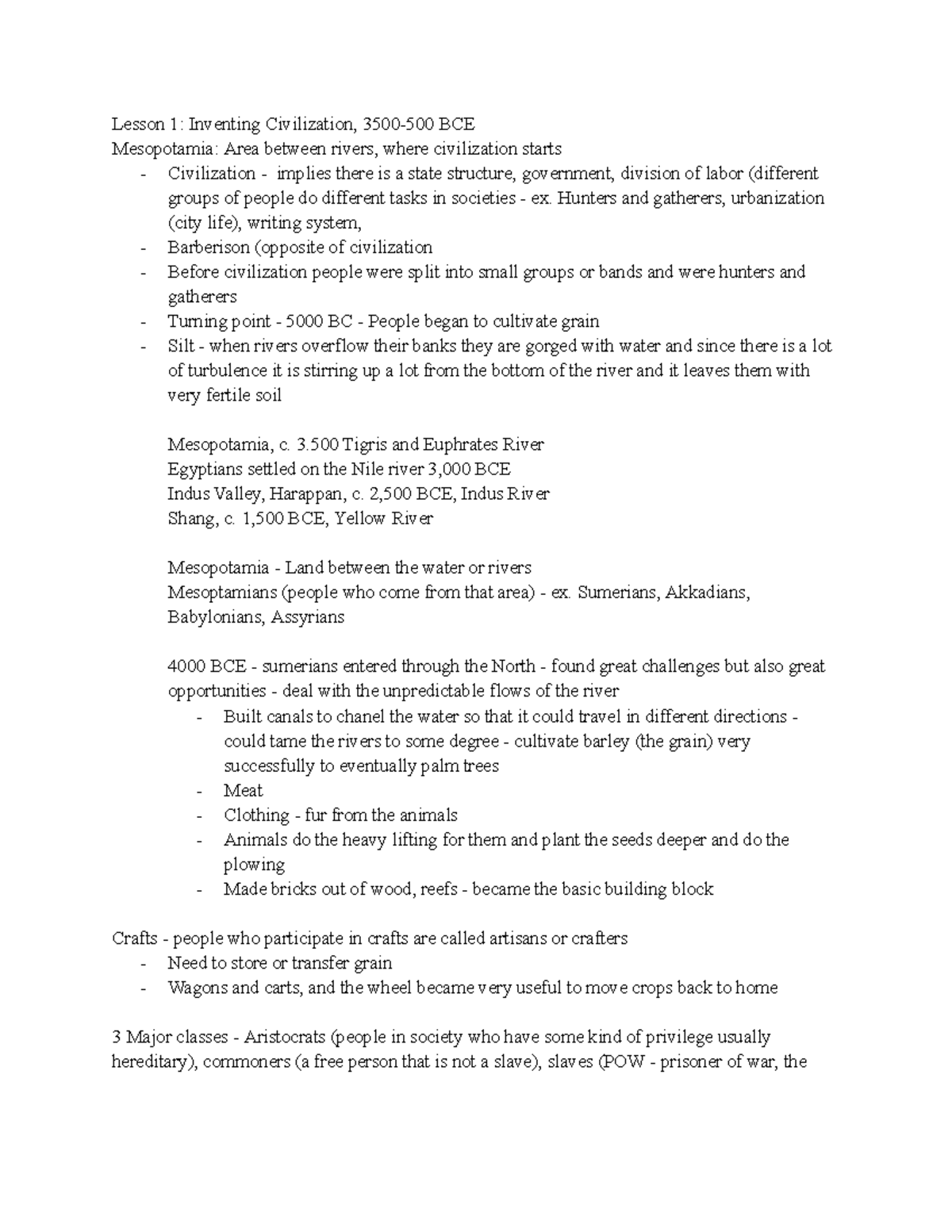 World History Notes - Lesson 1: The Birth of Civilization (3500-500 BCE ...