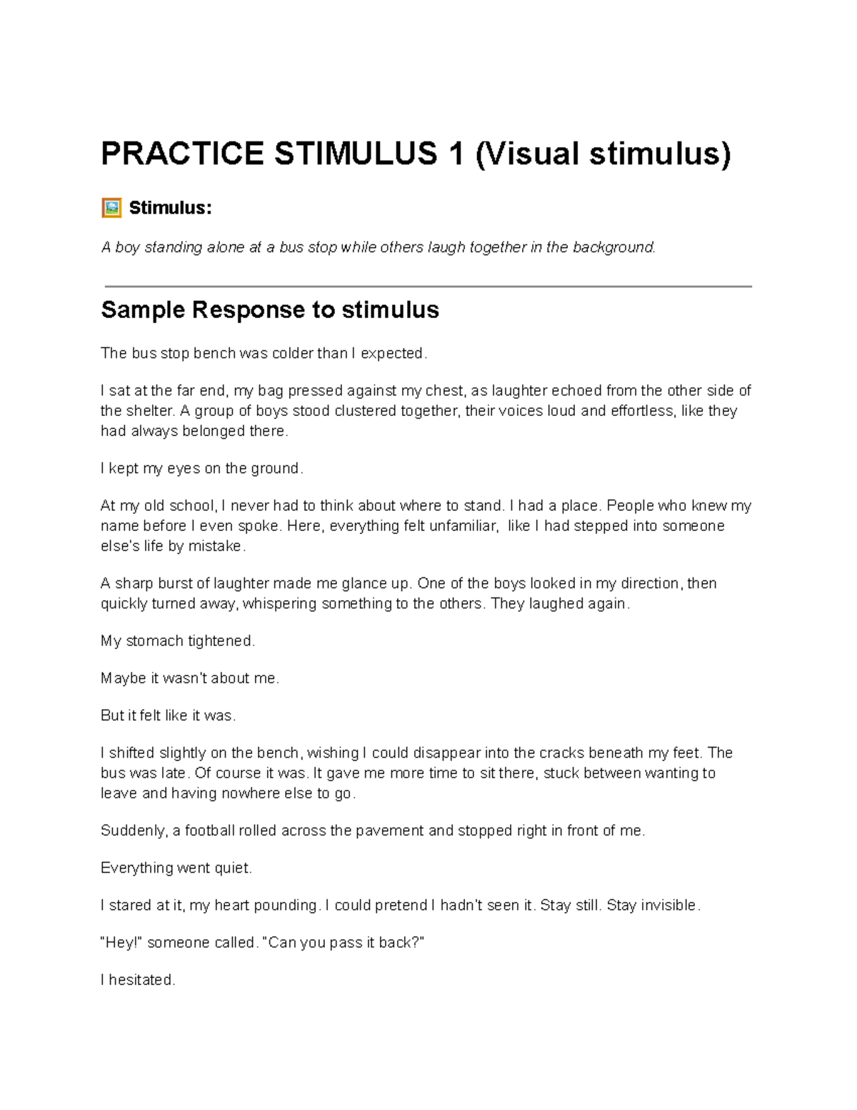 PRACTICE CREATIVE WRITING STIMULUS 1 & 3 RESPONSES - Studocu