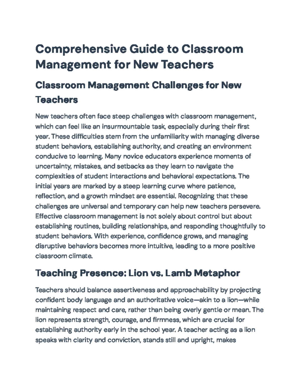 Comprehensive Classroom Management Strategies for New Teachers - Studocu