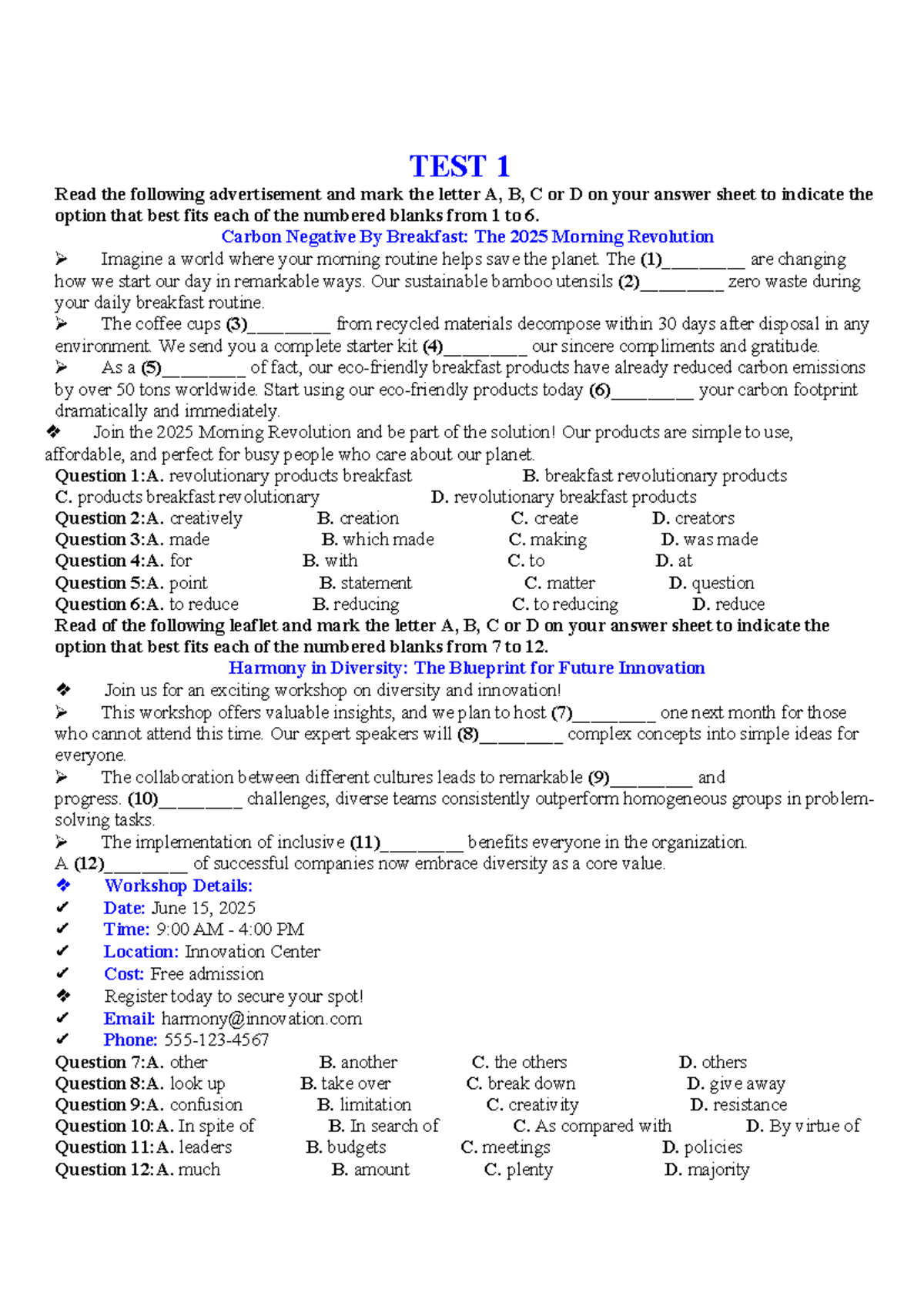 TEST GK1-QA - Understanding Environmental Impact and Sustainability ...