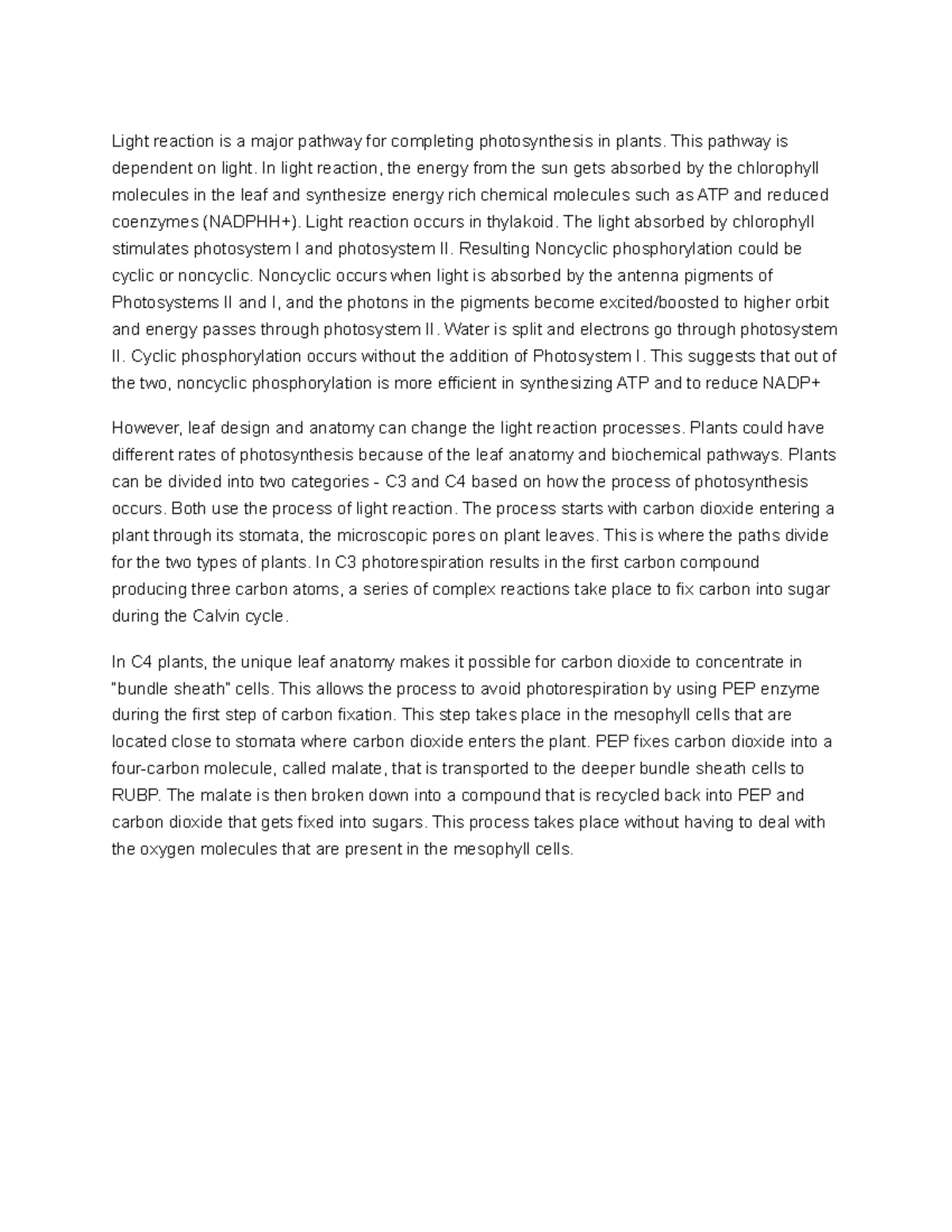 AP BIO - FRQ - AP BIO FRQ - Light reaction is a major pathway for ...