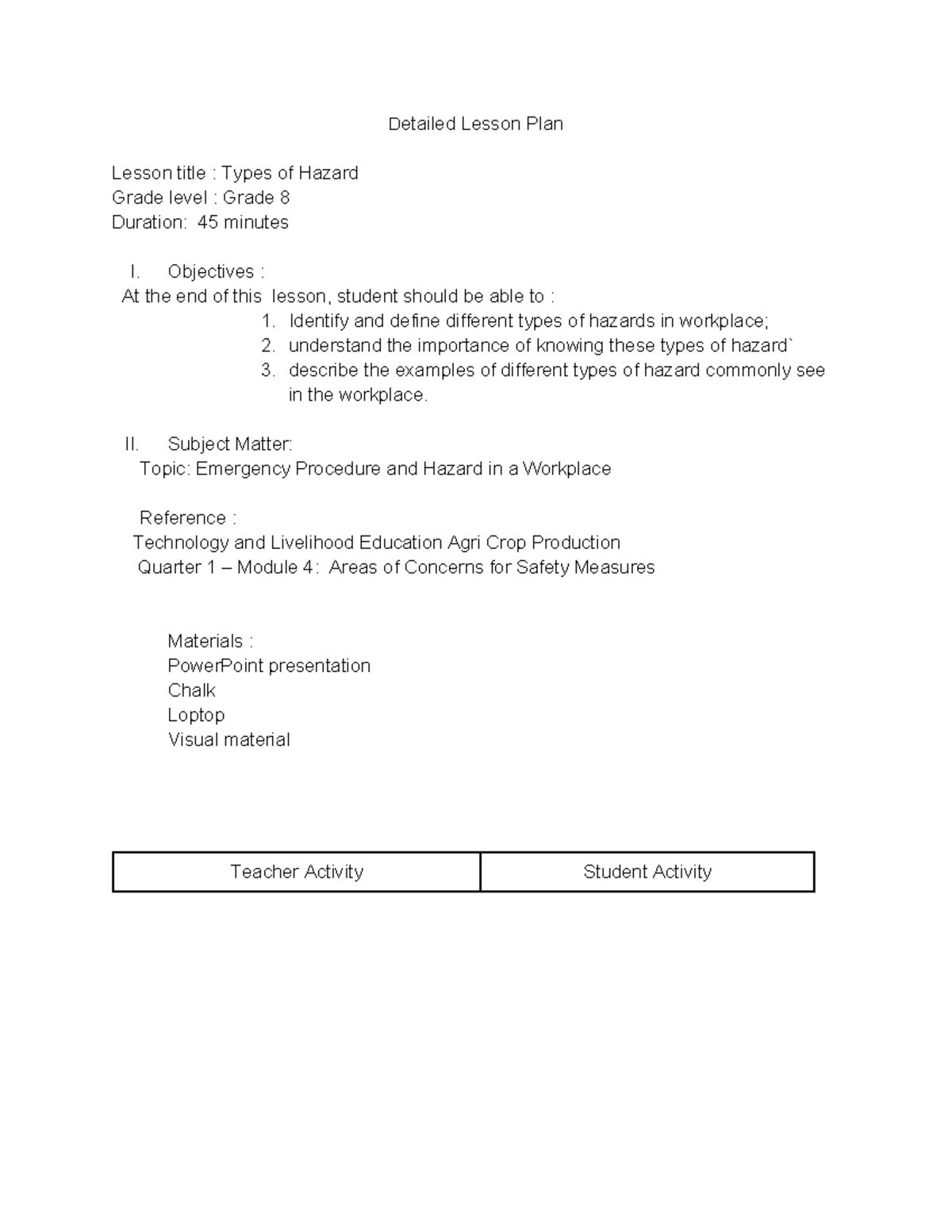 TLE DLP Types of Hazards and Animal Raising in Grade 8 Lesson Plan - Studocu