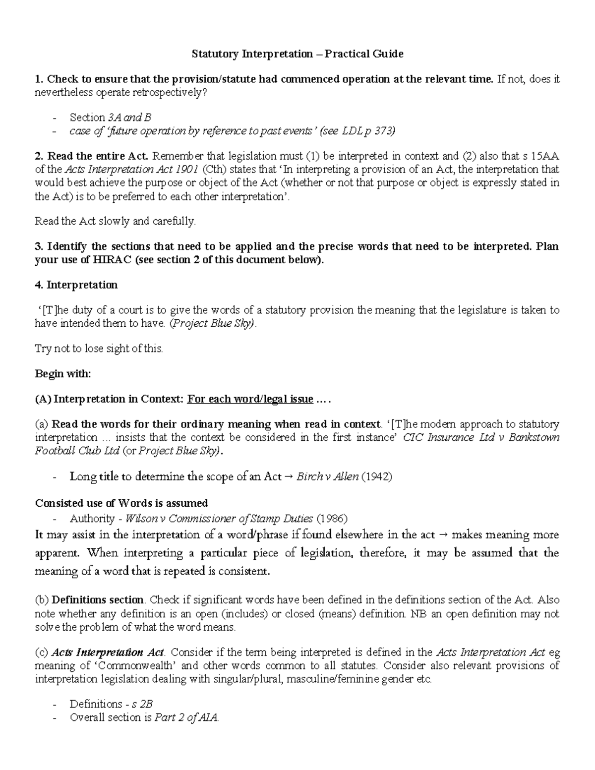 Statutory Interpretation Exam Prep Guide - Essential Insights and Tips - Studocu