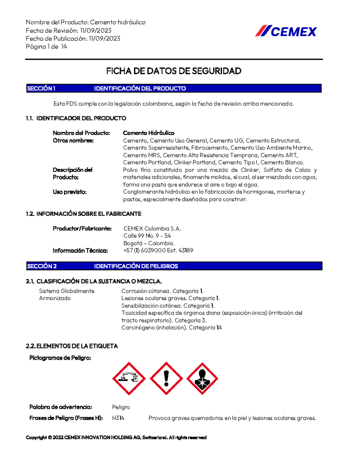 FDS de Seguridad: Cemento Hidráulico - CEMEX - Studocu