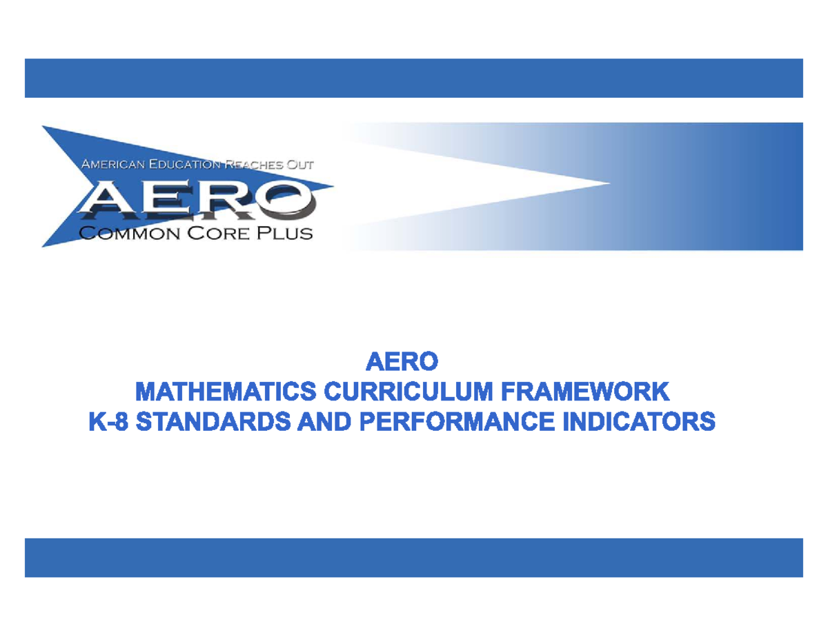 AERO-Mathematics Curriculum Framework: K-8 Standards Overview - Studocu