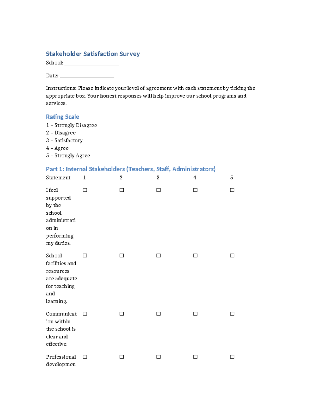 Stakeholder Satisfaction Survey: Evaluating School Programs and ...