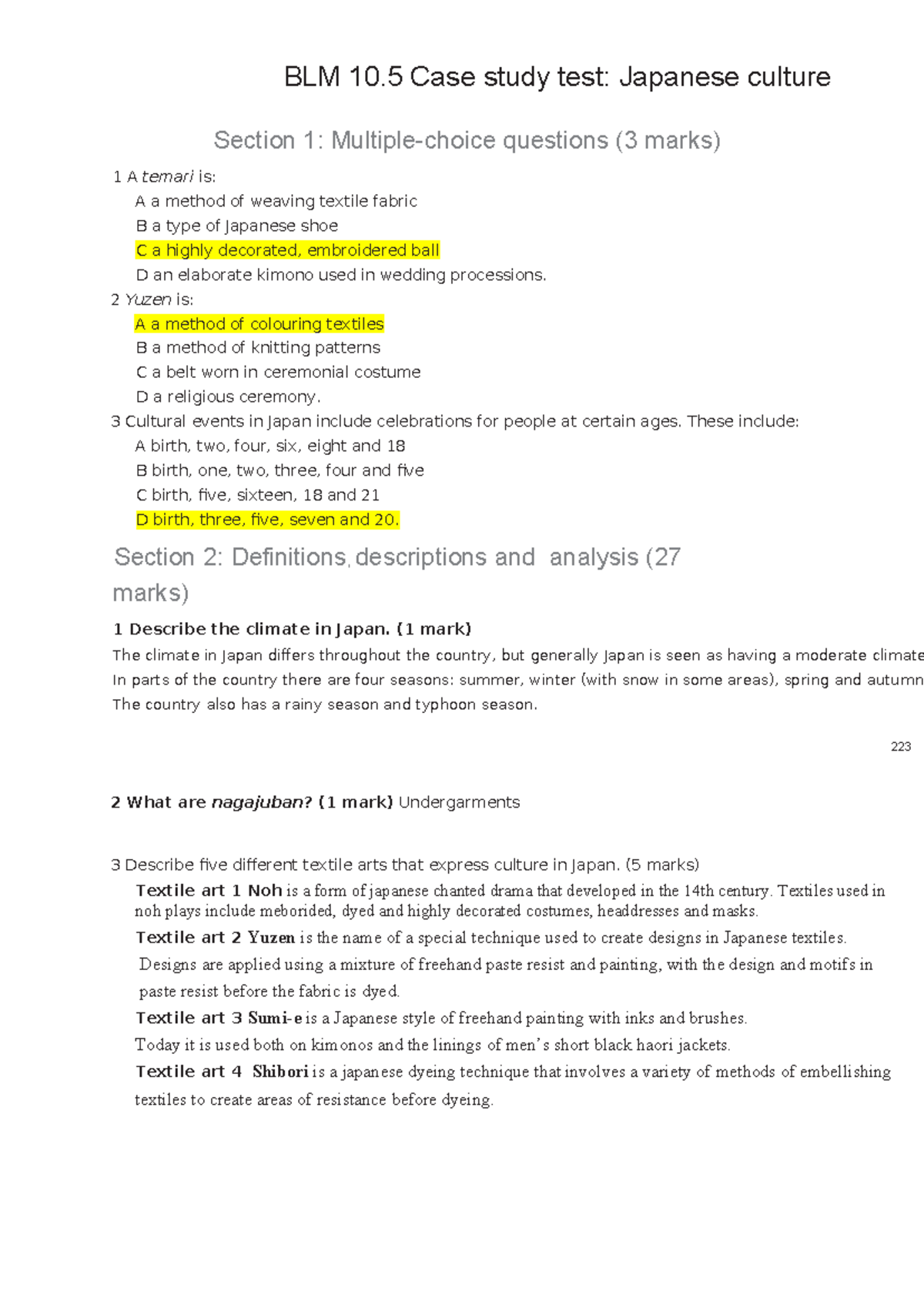 BLM 10.5 Case Study Test: Insights into Japanese Culture - Studocu