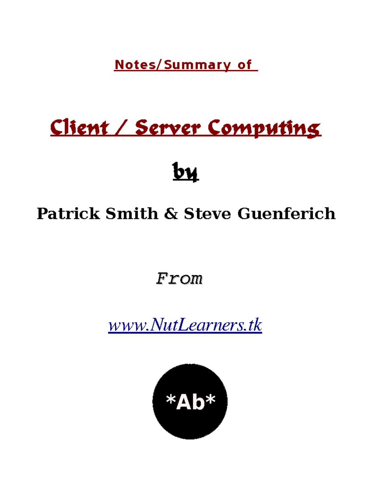 Client Server Computing by - Notes/Summary of Client / Server Computing ...