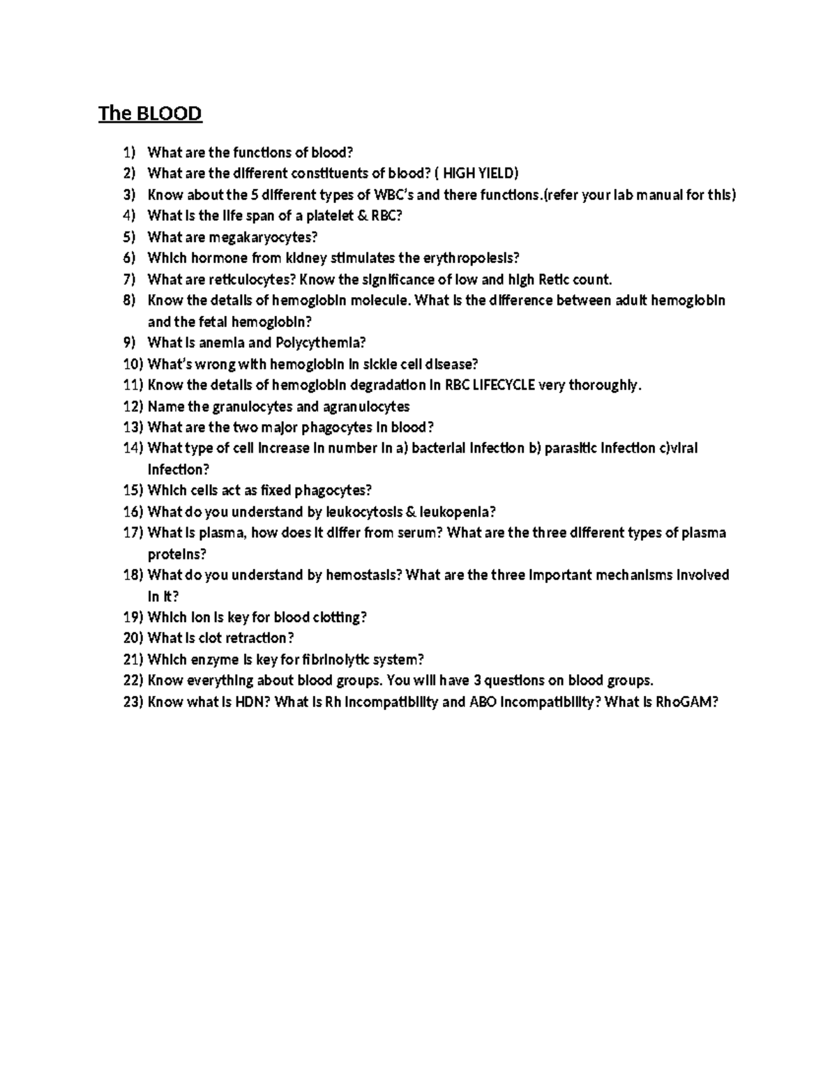Functions and Constituents of Blood: High Yield Overview (BIO 101 ...