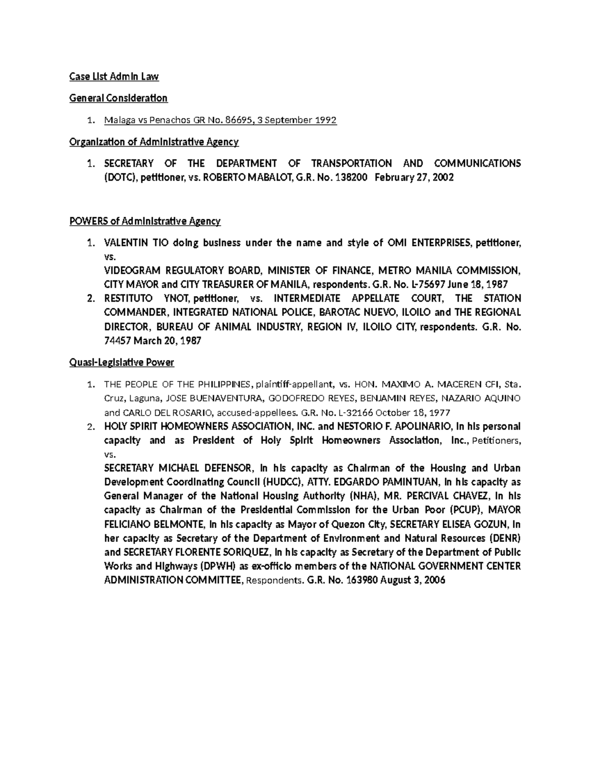 Admin Law Case List: Key Cases & Landmark Decisions - Studocu