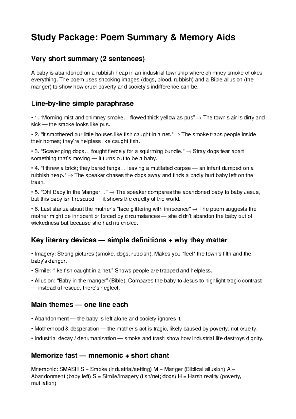 Poem Study Package: The Abandoned Bundle Summary & Analysis - Studocu