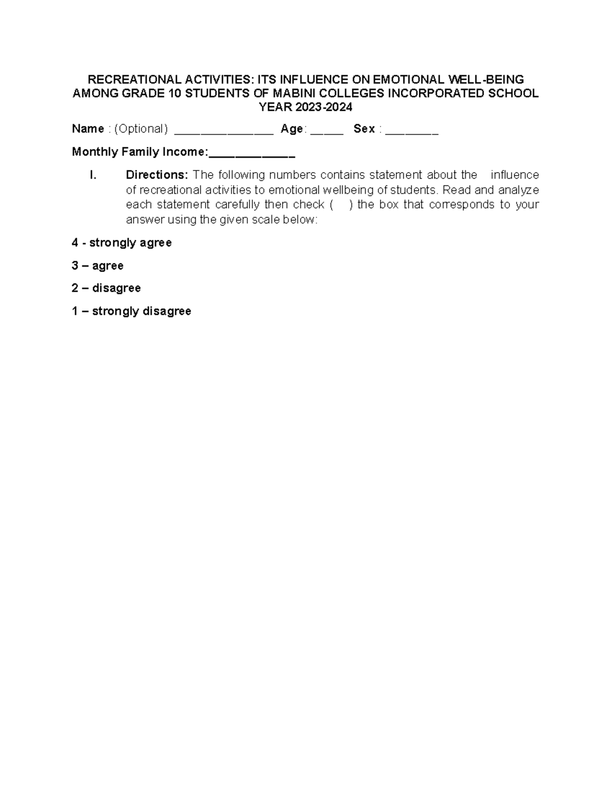 Print-approved-questionnaire - RECREATIONAL ACTIVITIES: ITS INFLUENCE ...