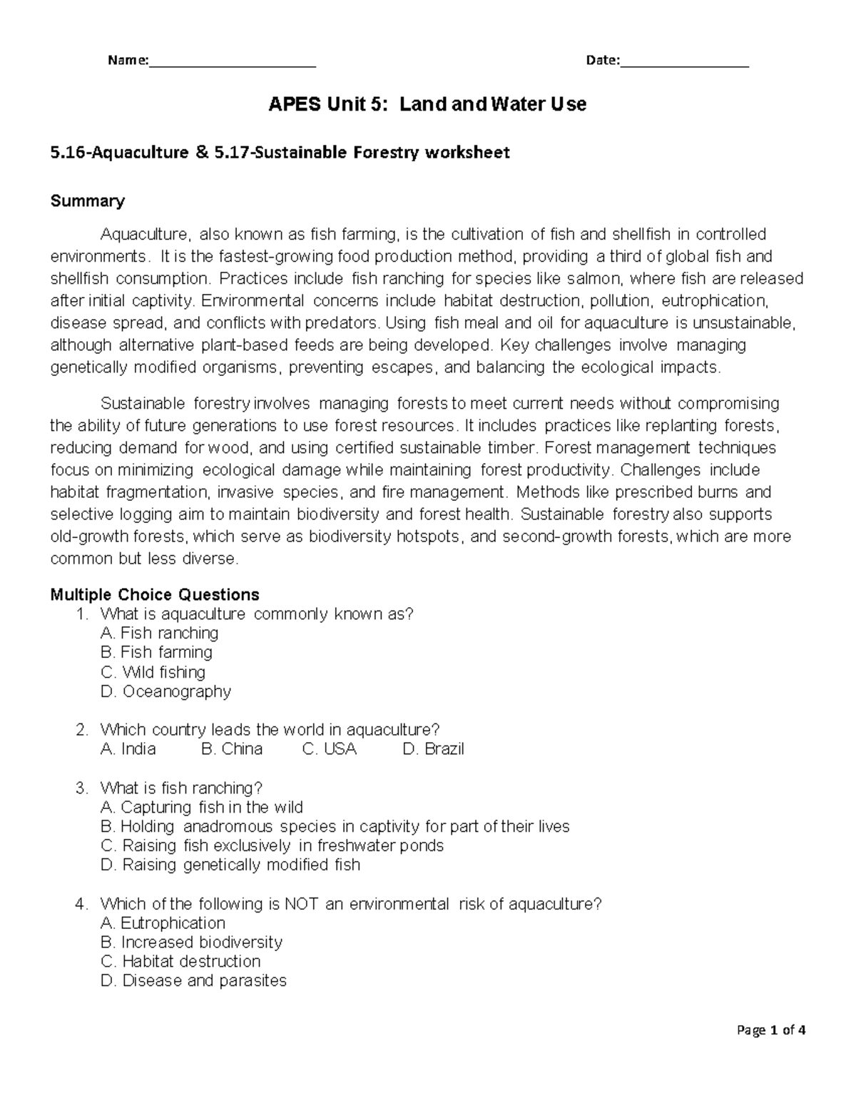 5.16-Aquaculture & 5.17-Sustainable Forestry worksheet - Name ...