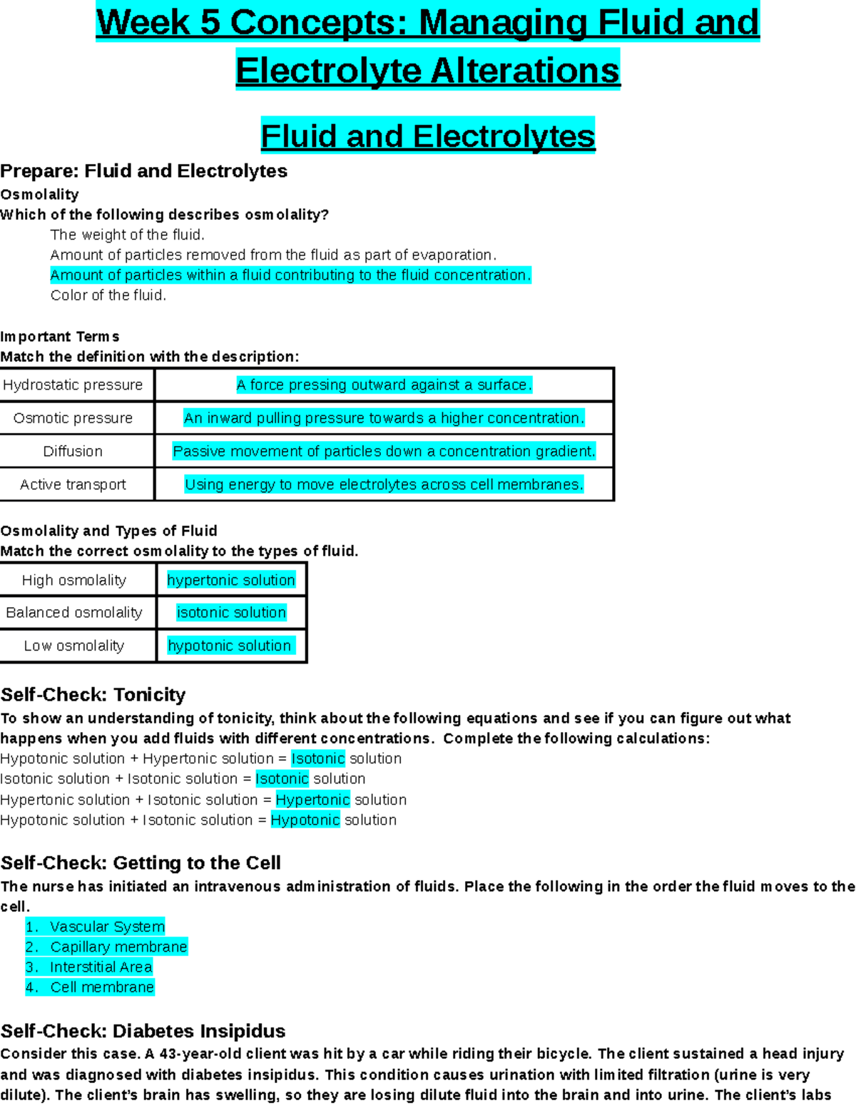 NR 226 Fundamentals Patient Care Week 5 Concepts - Week 5 Concepts: Managing Fluid and ...