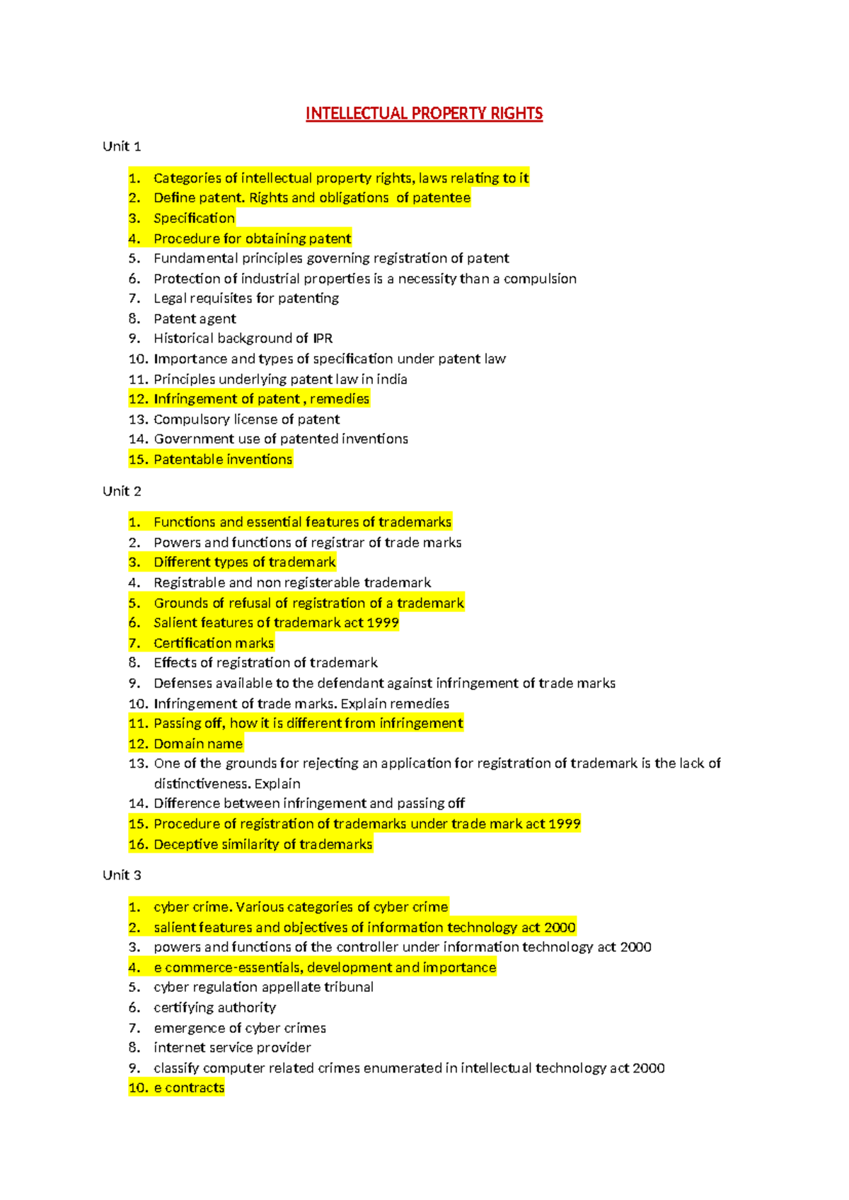 INTELLECTUAL PROPERTY RIGHTS & CIVIL PROCEDURE: Final Exam Notes - Studocu