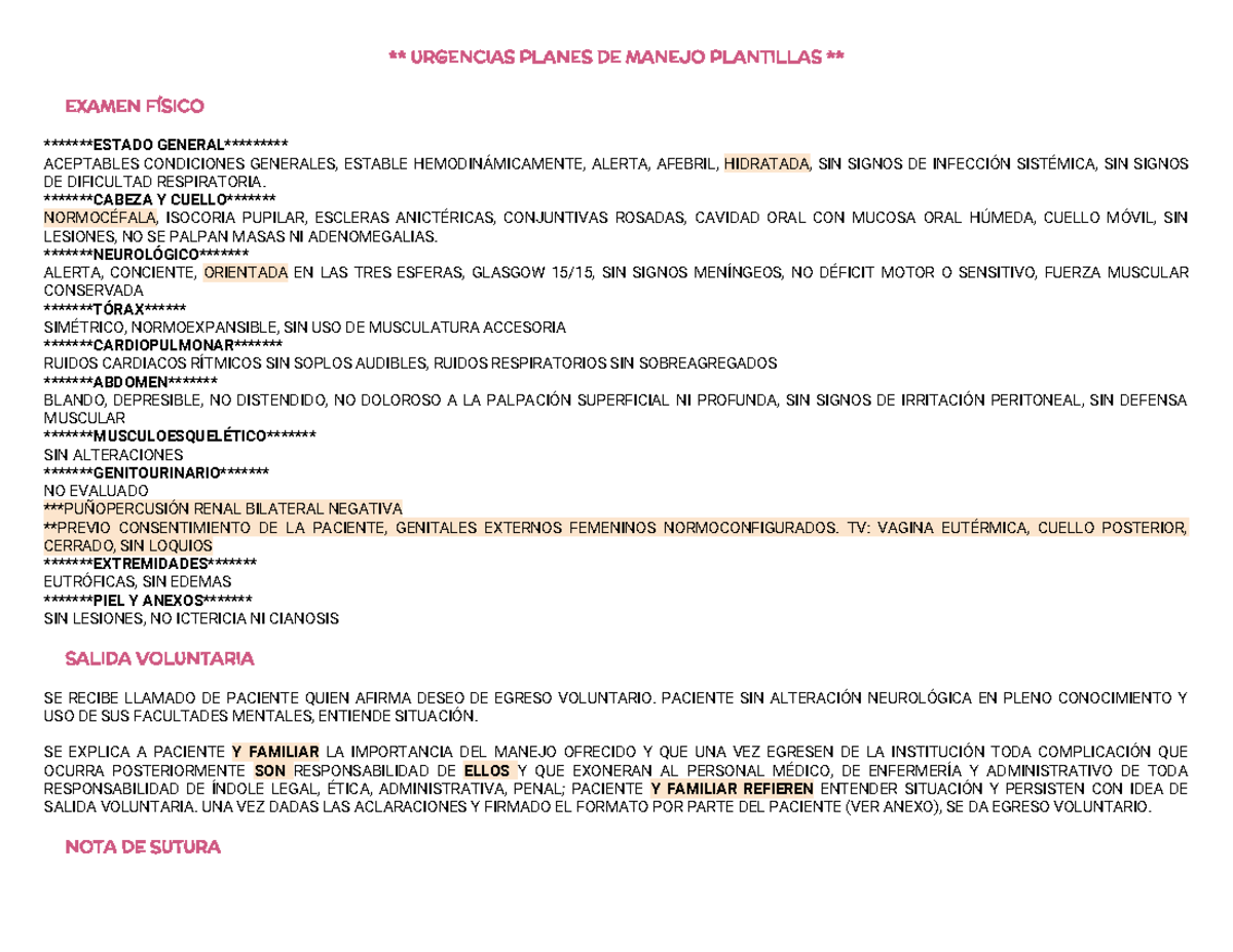 Urgencias Plantillas - BASICOS 12: Manejo y Egreso Voluntario - Studocu