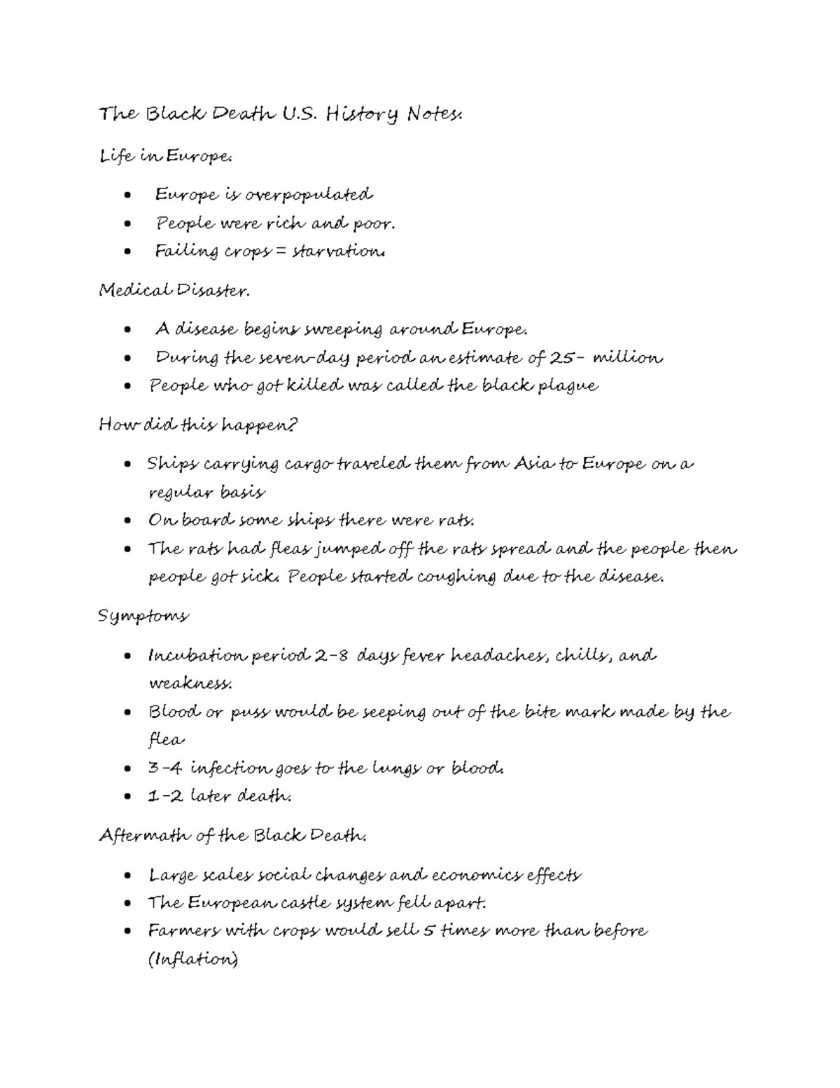 The Black Death Notes. - The Black Death U. History Notes. Life in ...