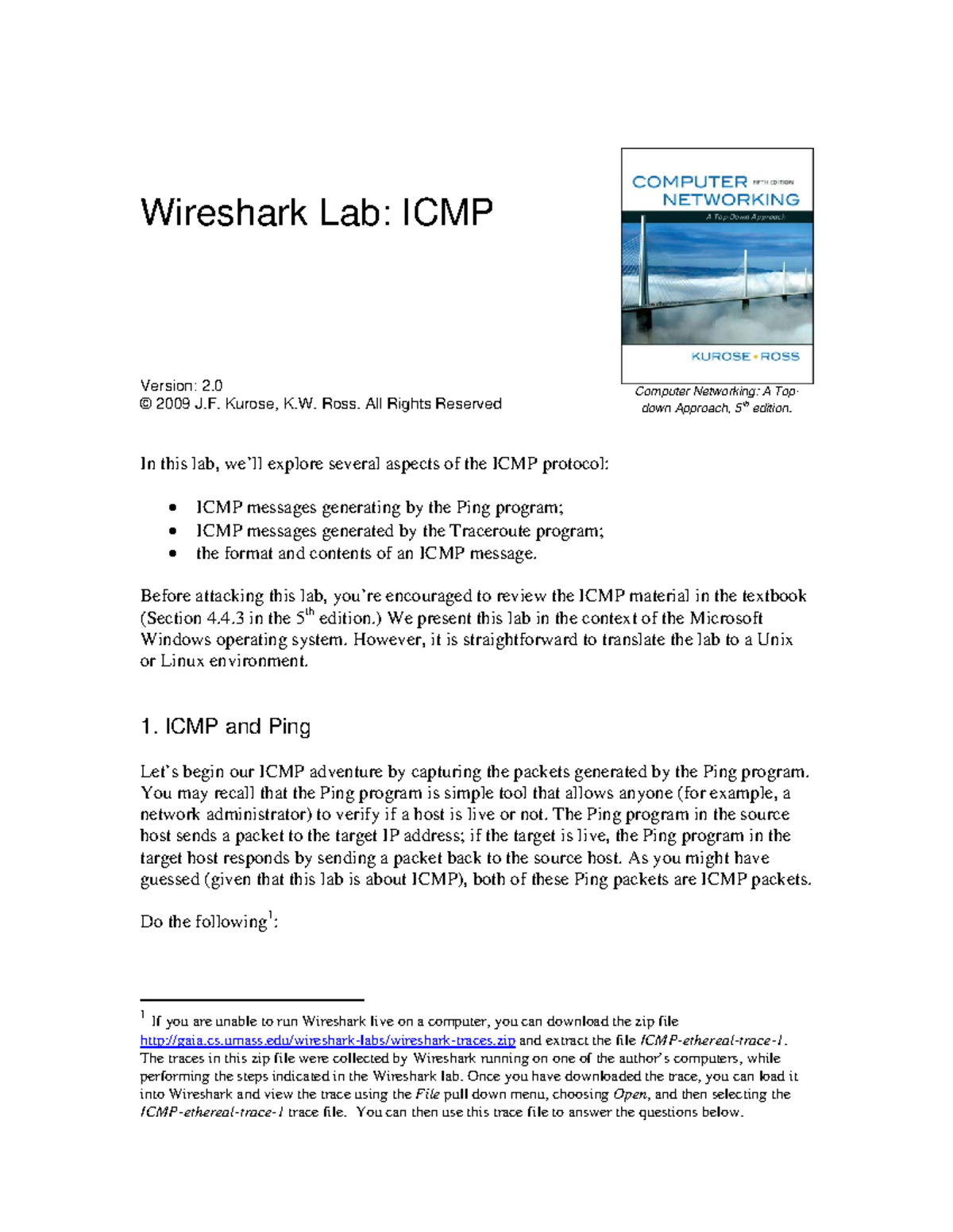 Wireshark ICMP Summary - Wireshark Lab: ICMP Version: 2. © 2009 J ...