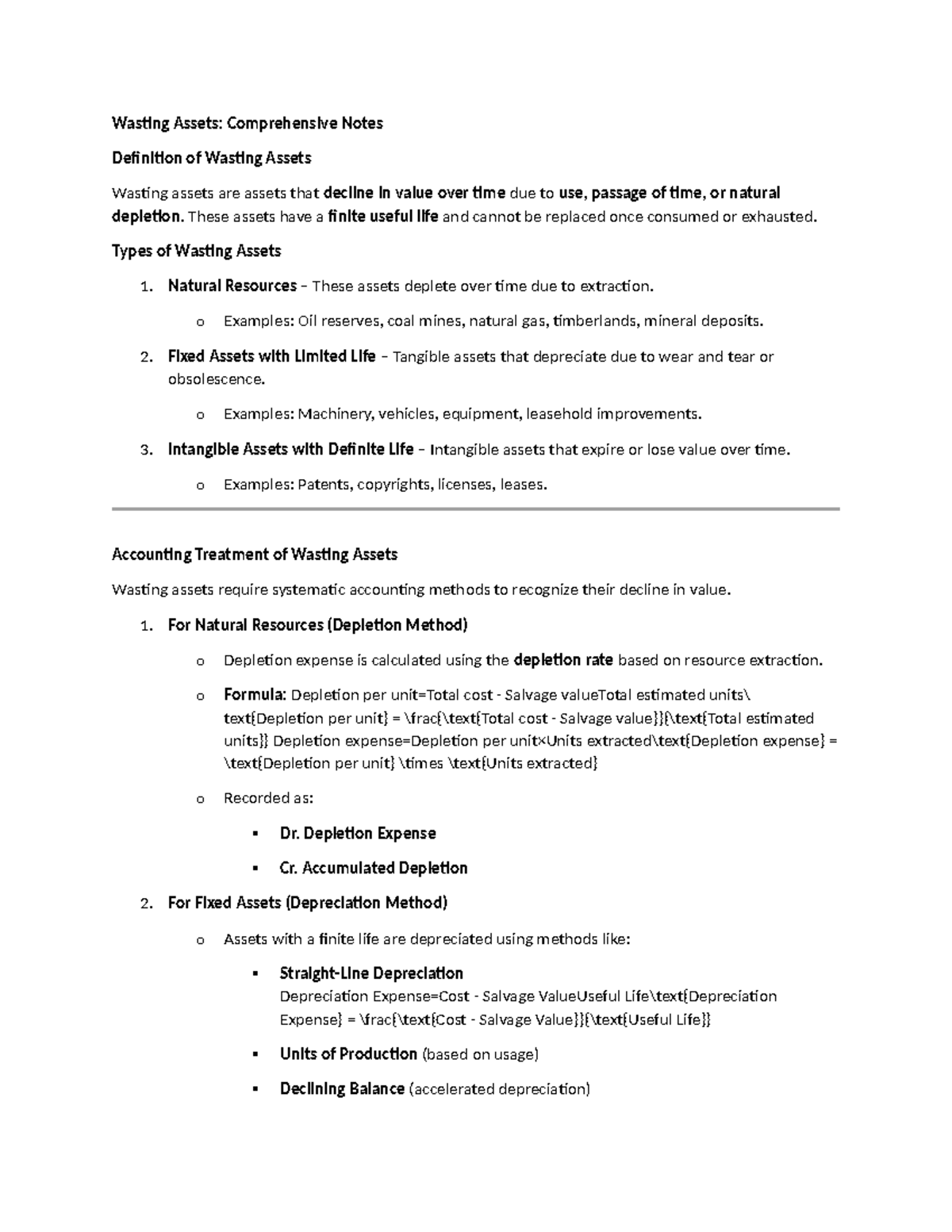 Wasting Assets - Comprehensive Study Notes and Accounting Methods - Studocu
