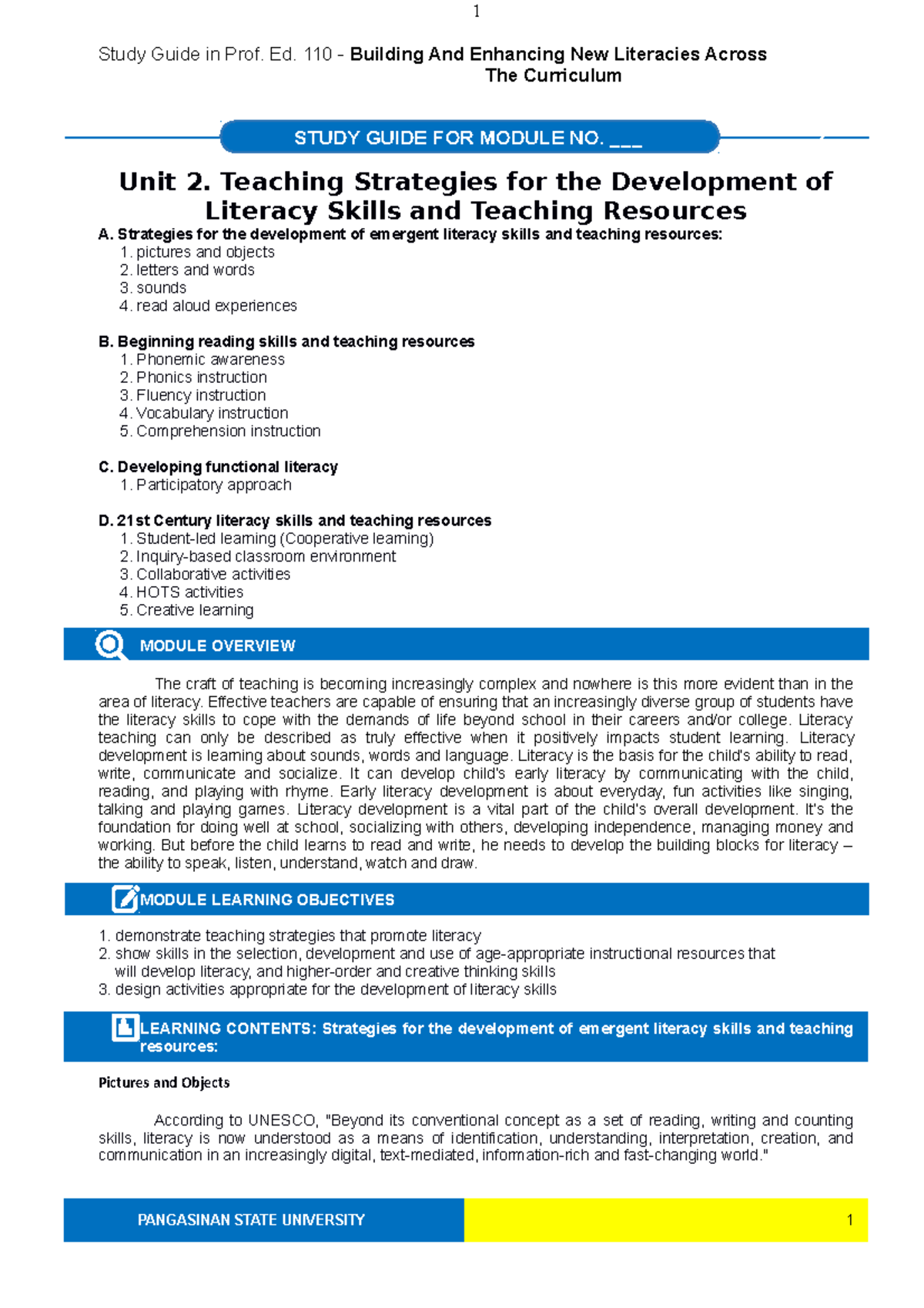 Prof. Ed 110 Study Guide: Enhancing Literacy Strategies Across ...