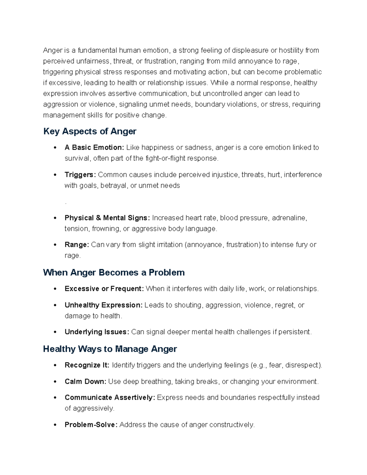 Anger Management Strategies: Understanding and Healthy Expression - Studocu