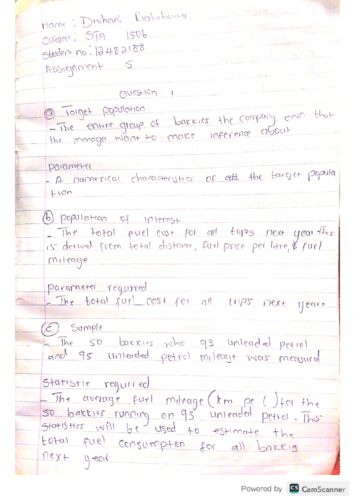 Ria 1505 assgn 5 - Note - Name : Divhani Rialivhuwa subject: STA 1506 ...