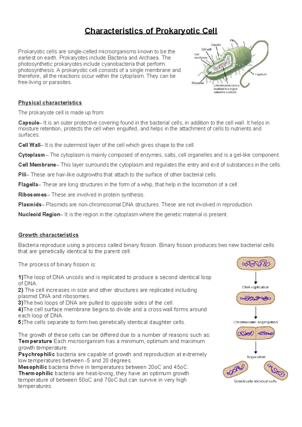 Prokaryotic Cell Characteristics: Structure, Growth, and Function - Studocu