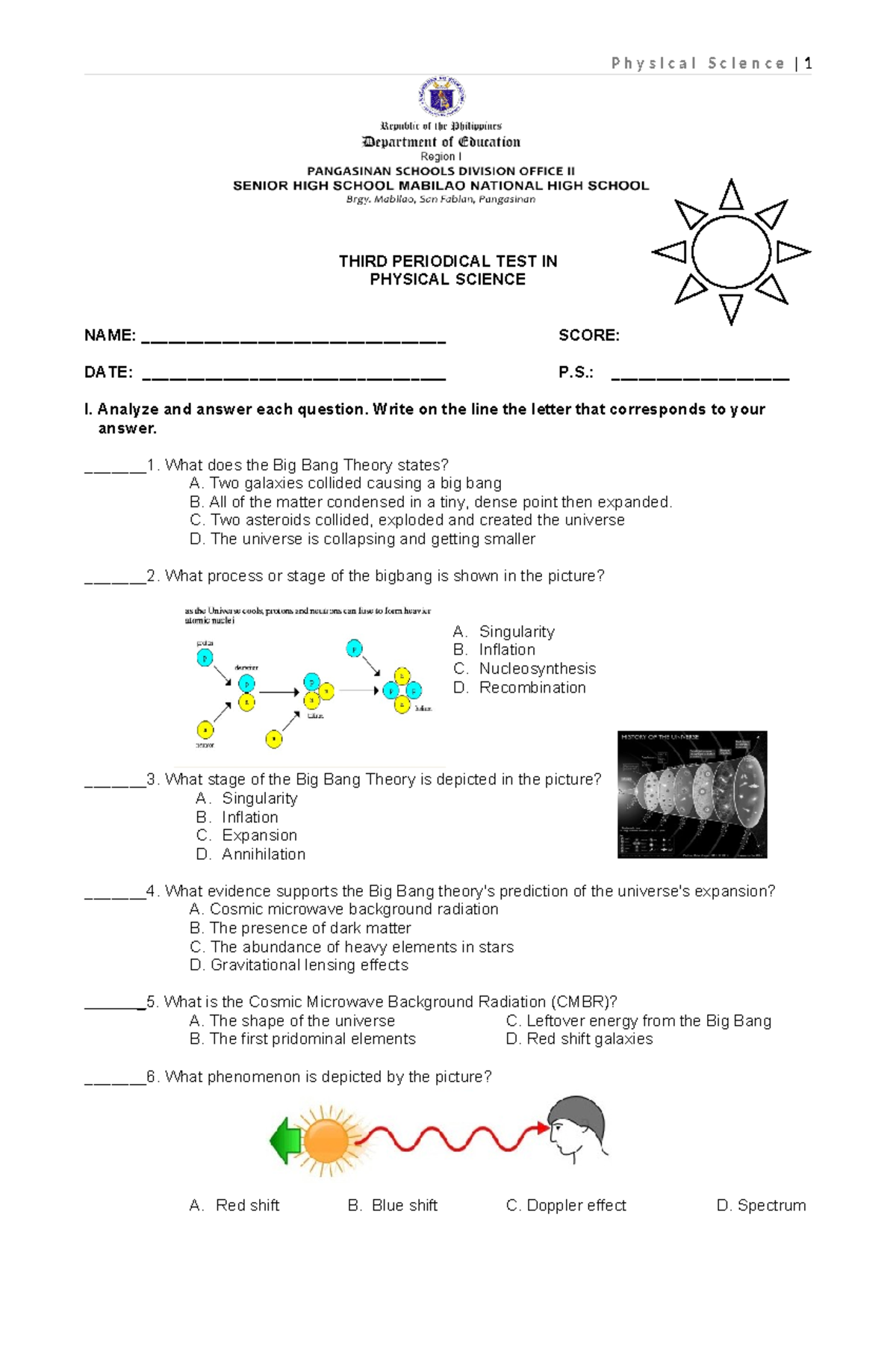 3rd Quarter Periodical Test in Physical Science (SHS T-II) - Studocu